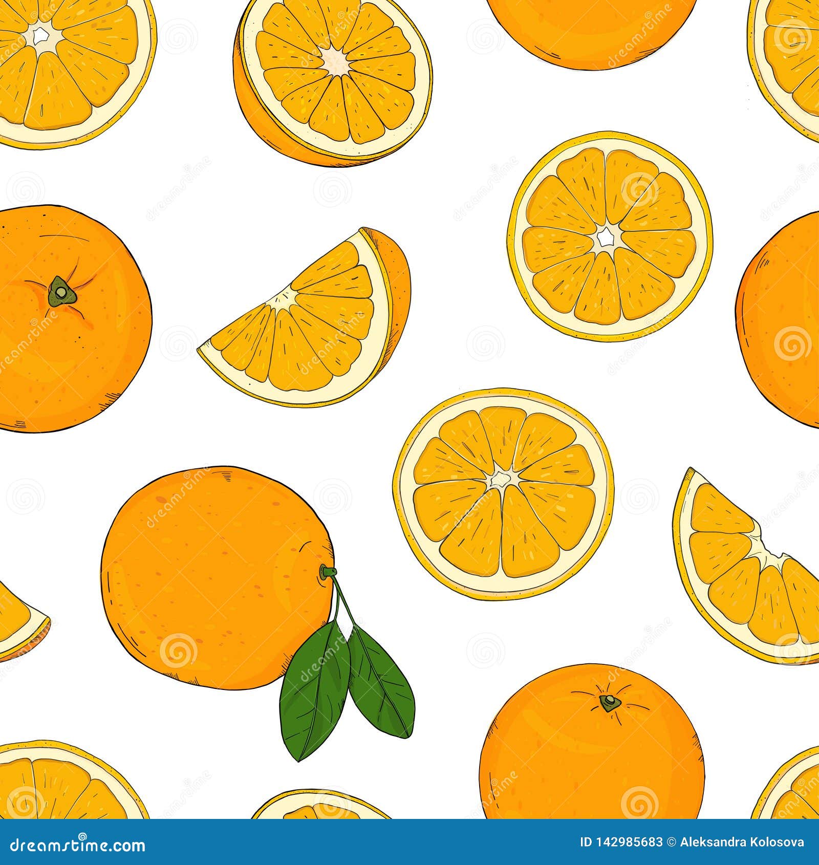 Seamless Pattern with Oranges. Drawing with Hands. Stock Vector ...