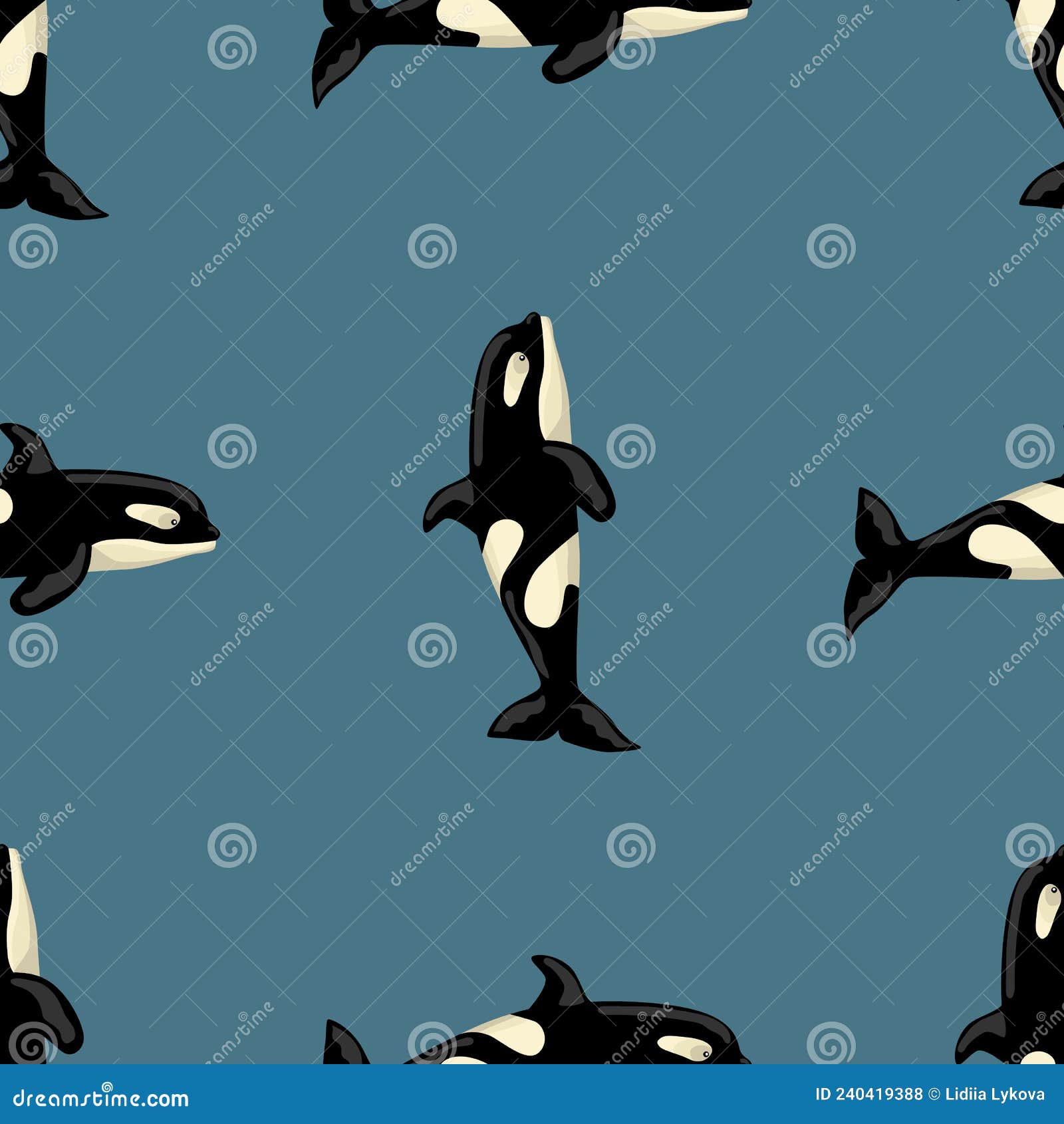 Seamless Pattern Orca on Dark Blue Background. Template of Cartoon ...