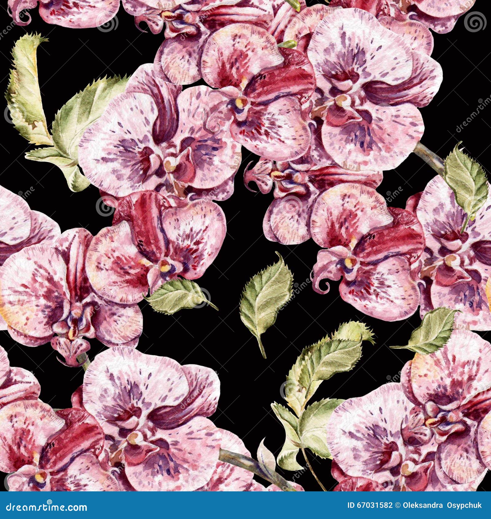 Seamless Pattern with Orchid Flowers and Leaves. Stock Illustration ...