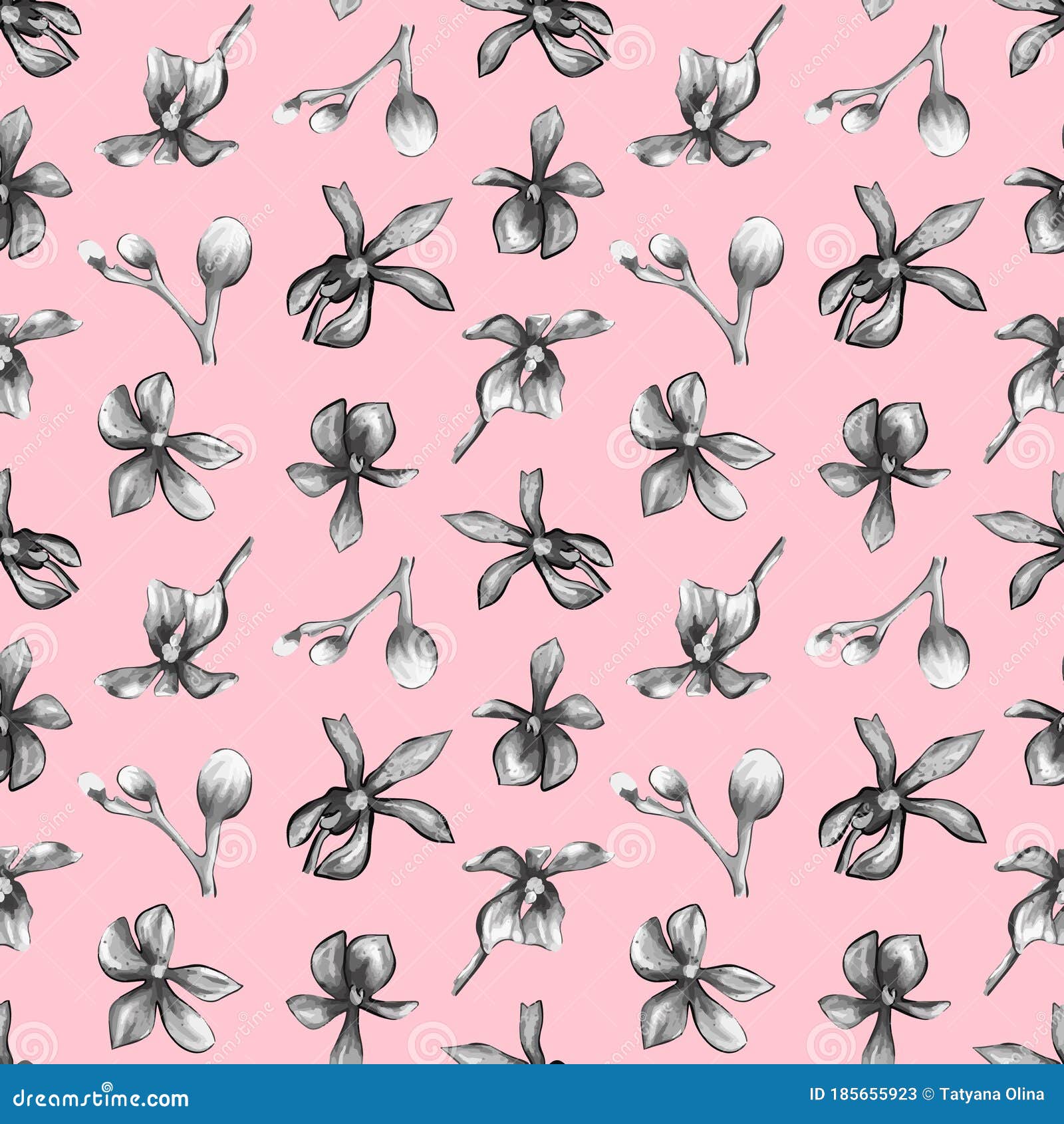 Seamless Pattern Of Orchid Flowers On A Pink Background Floral Pattern
