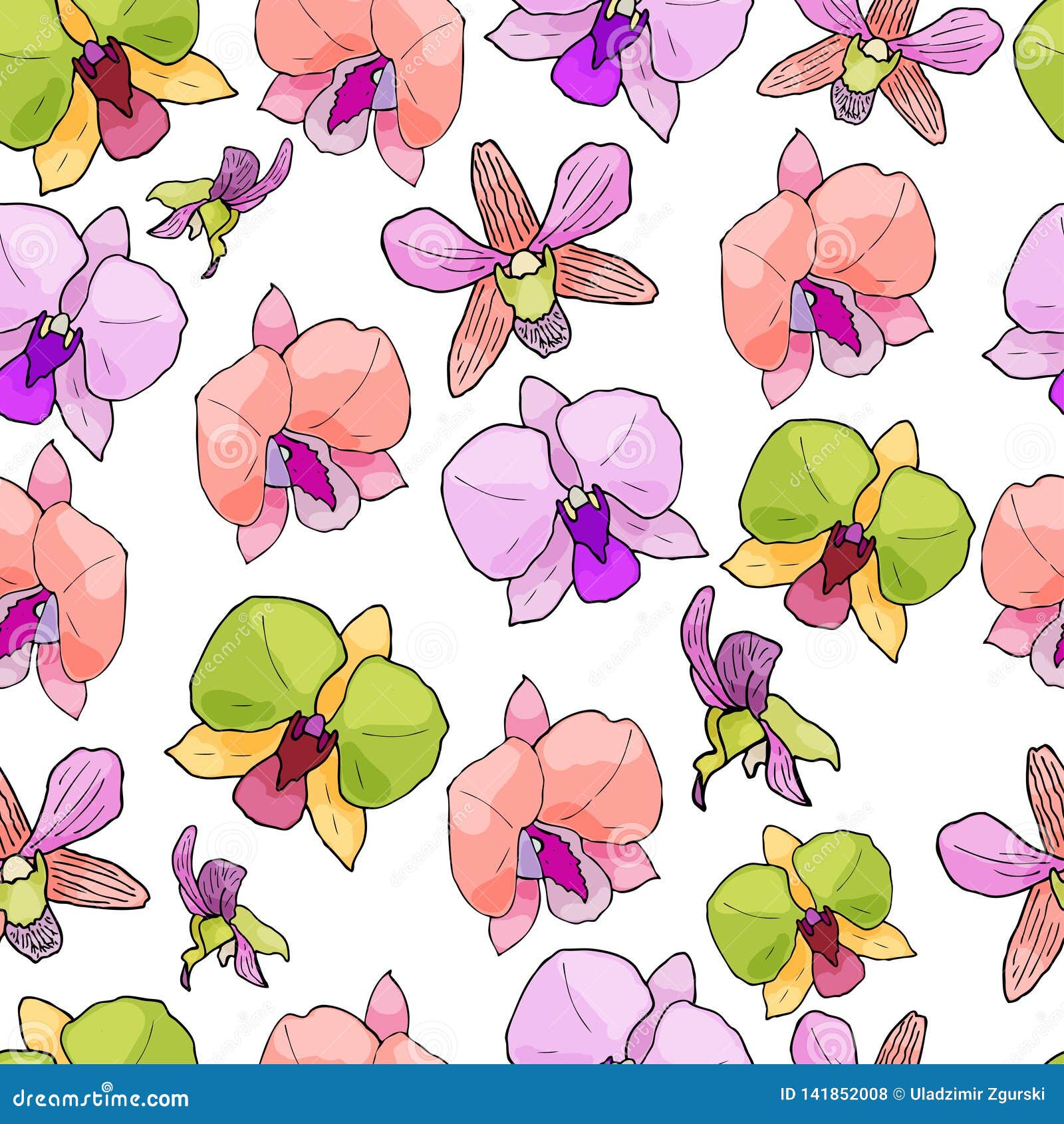 Seamless Pattern with Orchids and Floral Elements Stock Vector ...