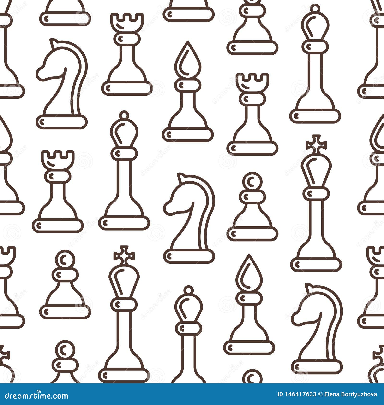 Seamless Pattern with Ordered Chessmen in Linear Style Stock Vector ...