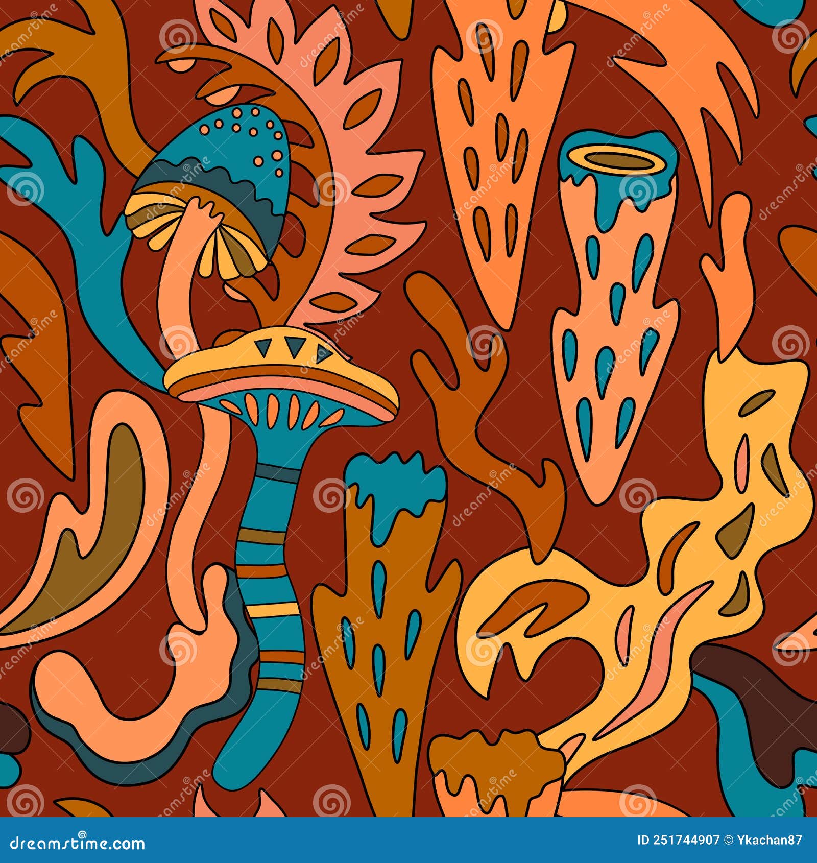 Seamless Pattern with Organic Nature Elements. Hand Drawn Artistic ...