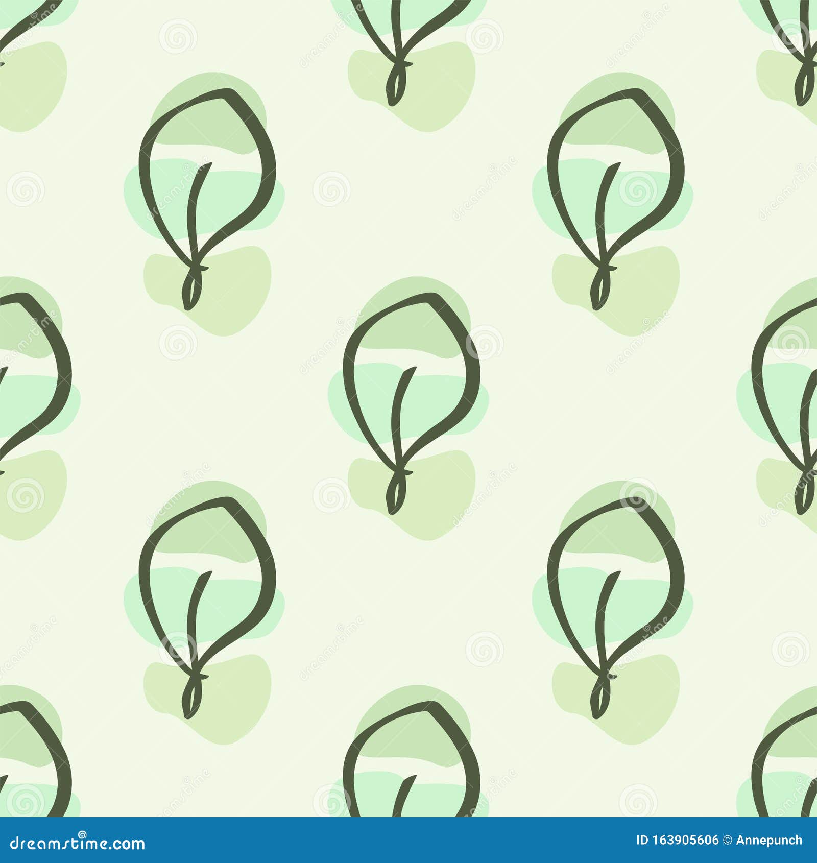 Seamless Pattern with Organic Shapes and Outlines of Leaves Drawn by ...