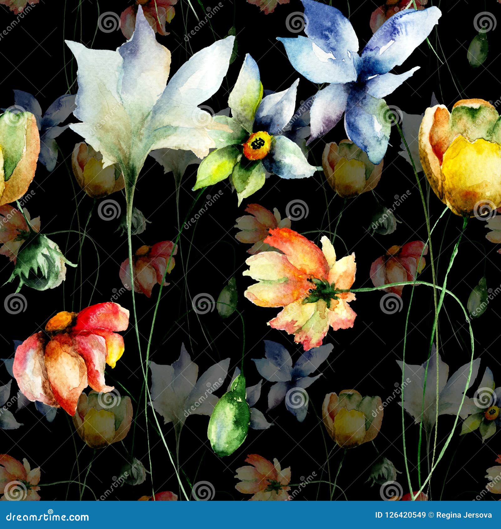 Seamless Pattern with Original Flowers Stock Illustration ...