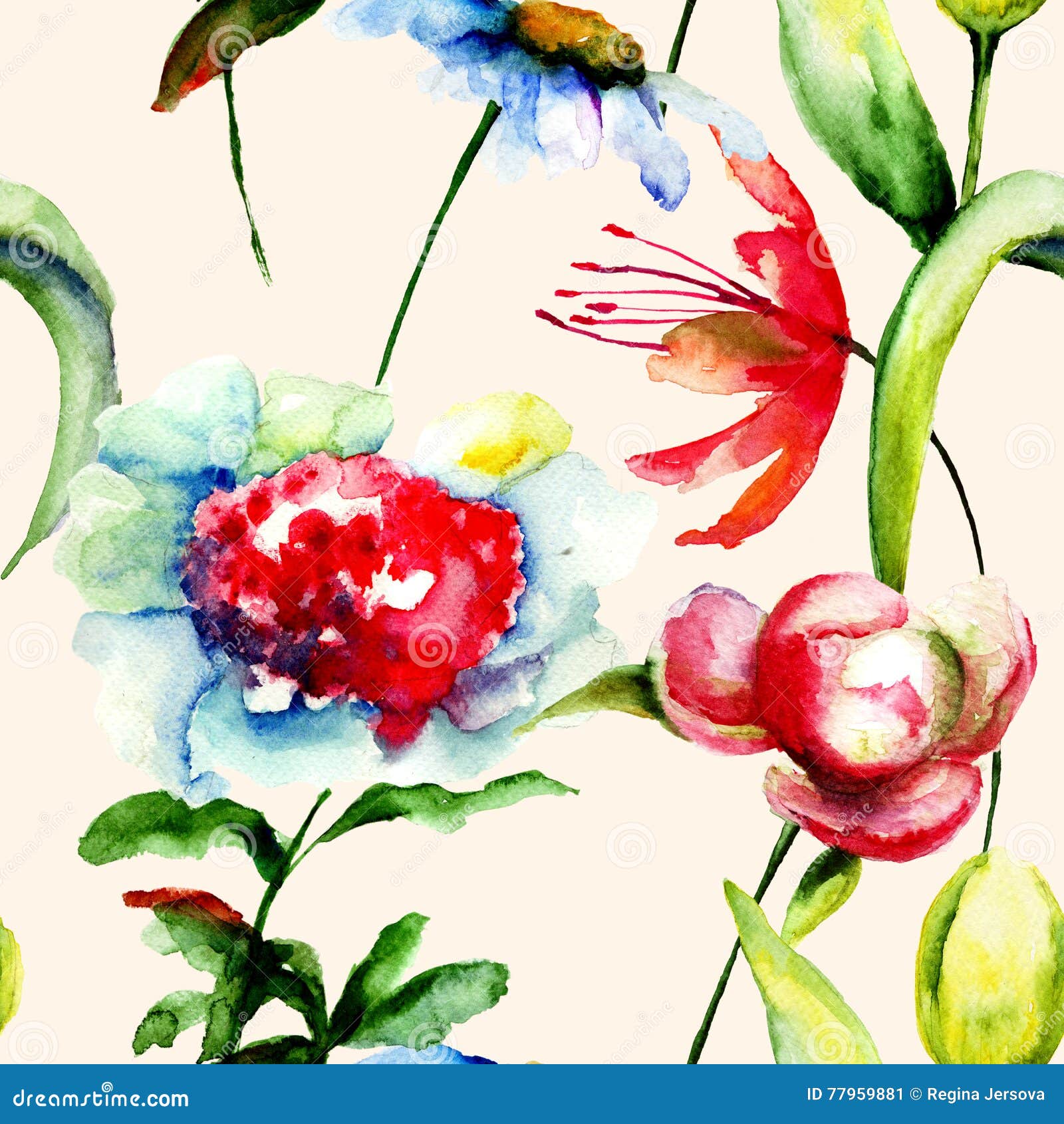 Seamless Pattern with Original Flowers Stock Illustration ...