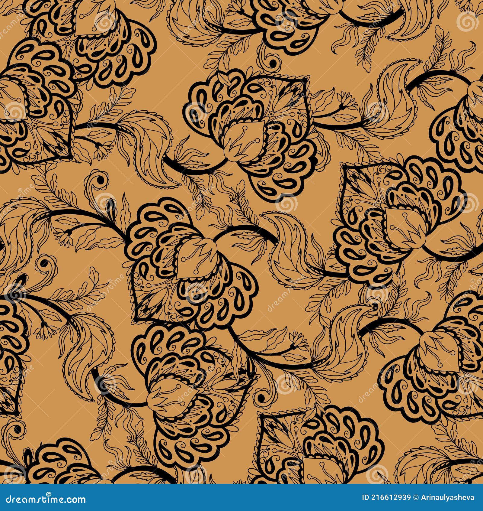 Seamless Pattern Ornament Folk Flower Floral Motif Rustic Paisley Style