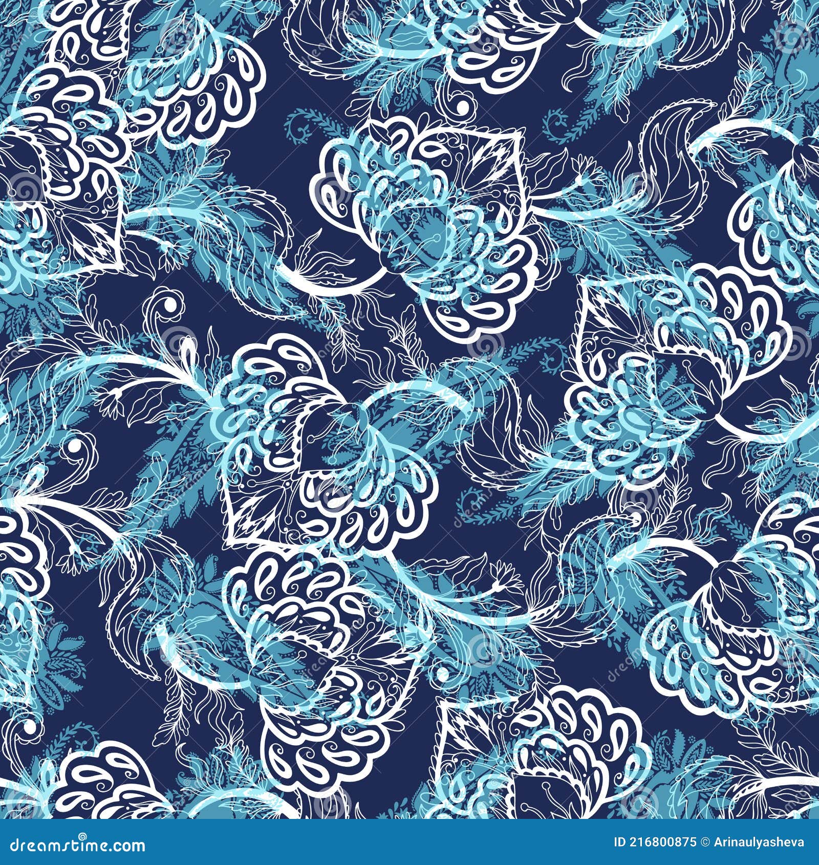 Seamless Pattern Ornament Folk Flower Floral Motif Rustic Paisley Style