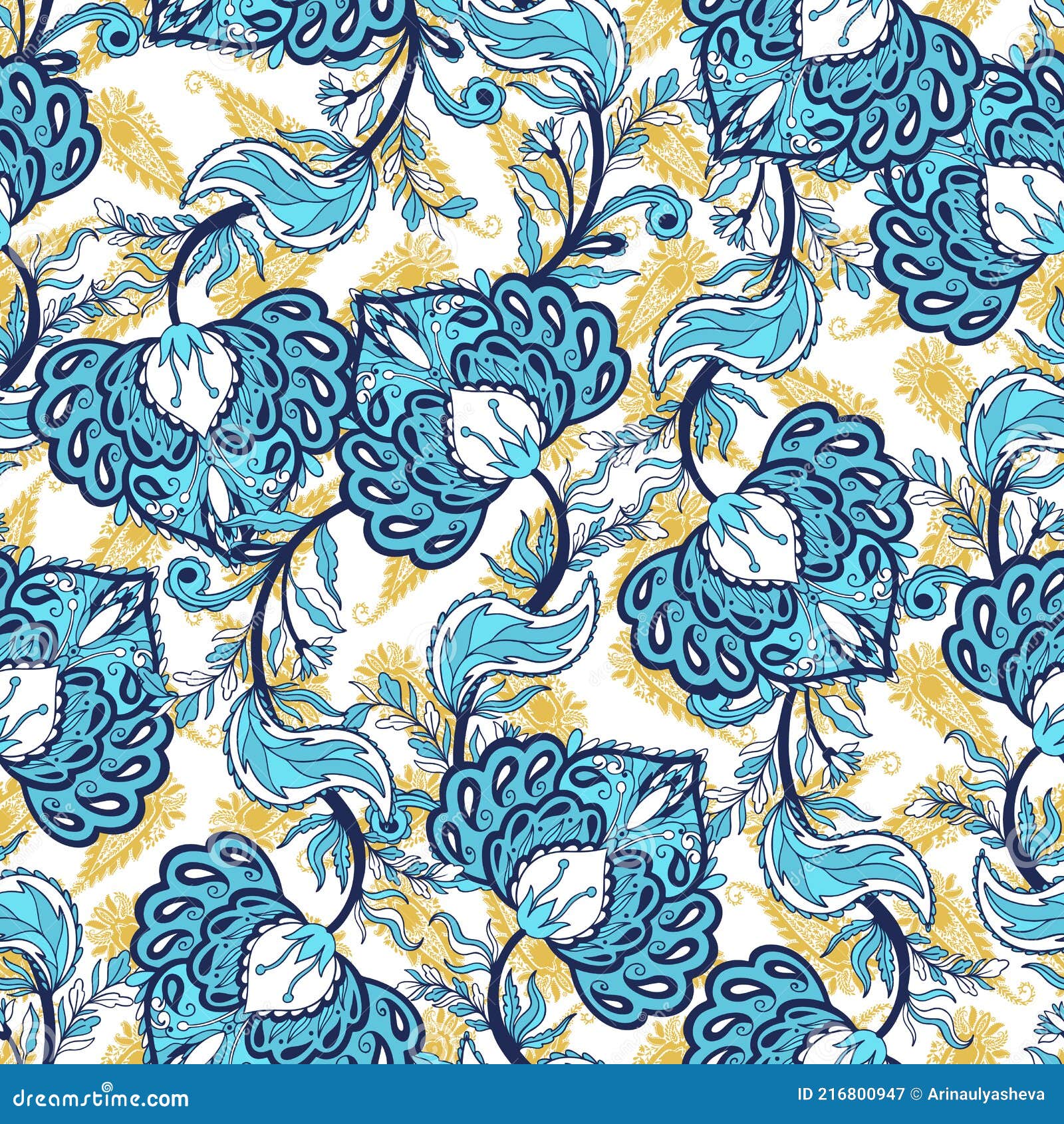 Seamless Pattern Ornament Folk Flower Floral Motif Rustic Paisley Style