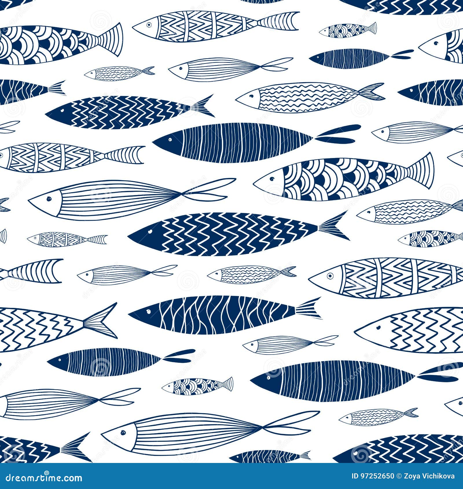 Seamless Sea Fish And Seaweeds Pattern. Vector Coral Reef Background ...