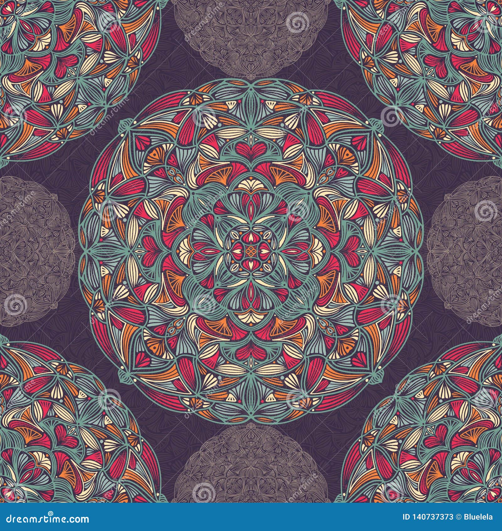Seamless Pattern with Ornamental Floral Ethnic Mandalas Stock Vector ...