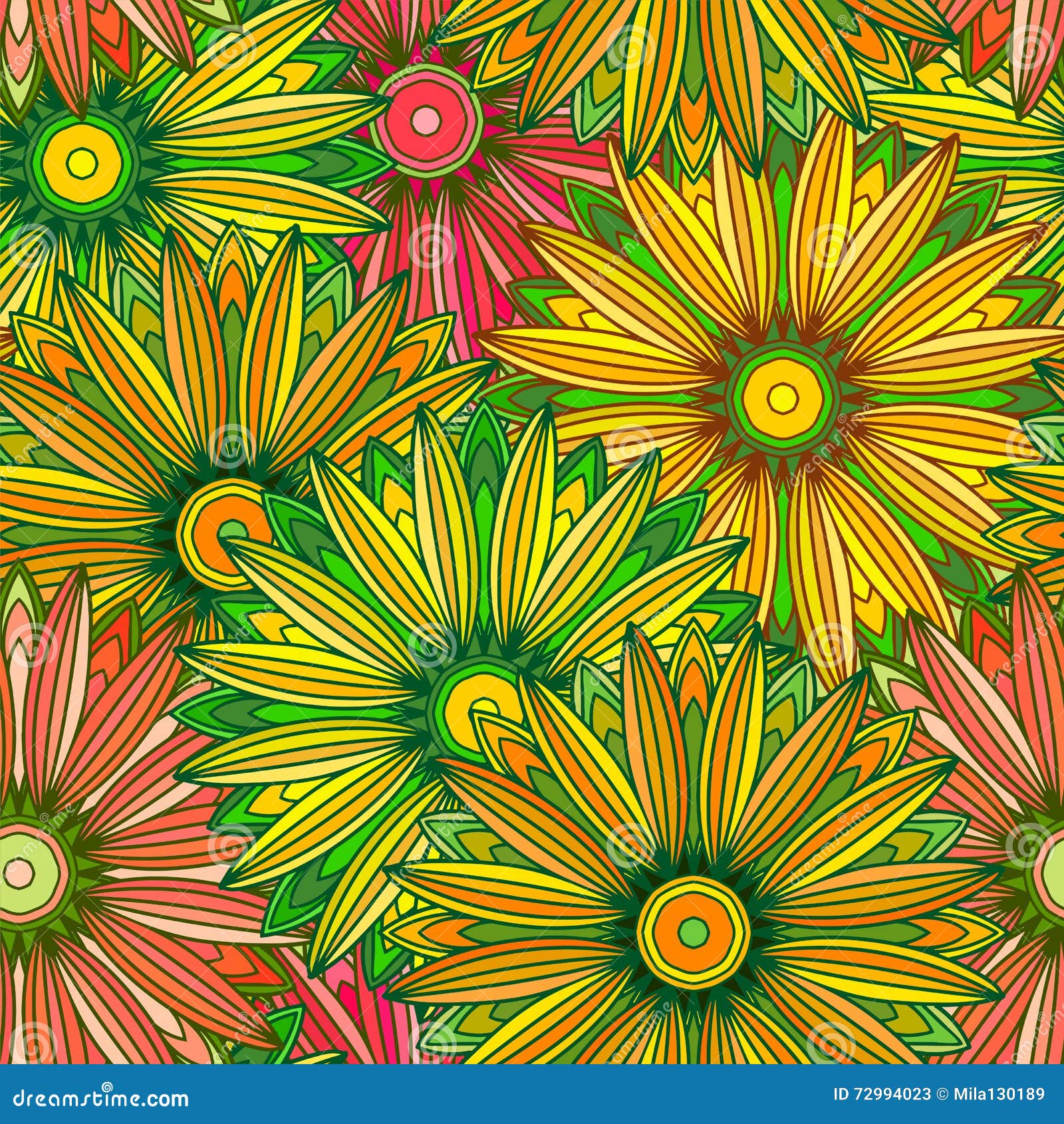 Seamless Pattern with Ornamental Flowers in Beautiful Colors. Vector ...