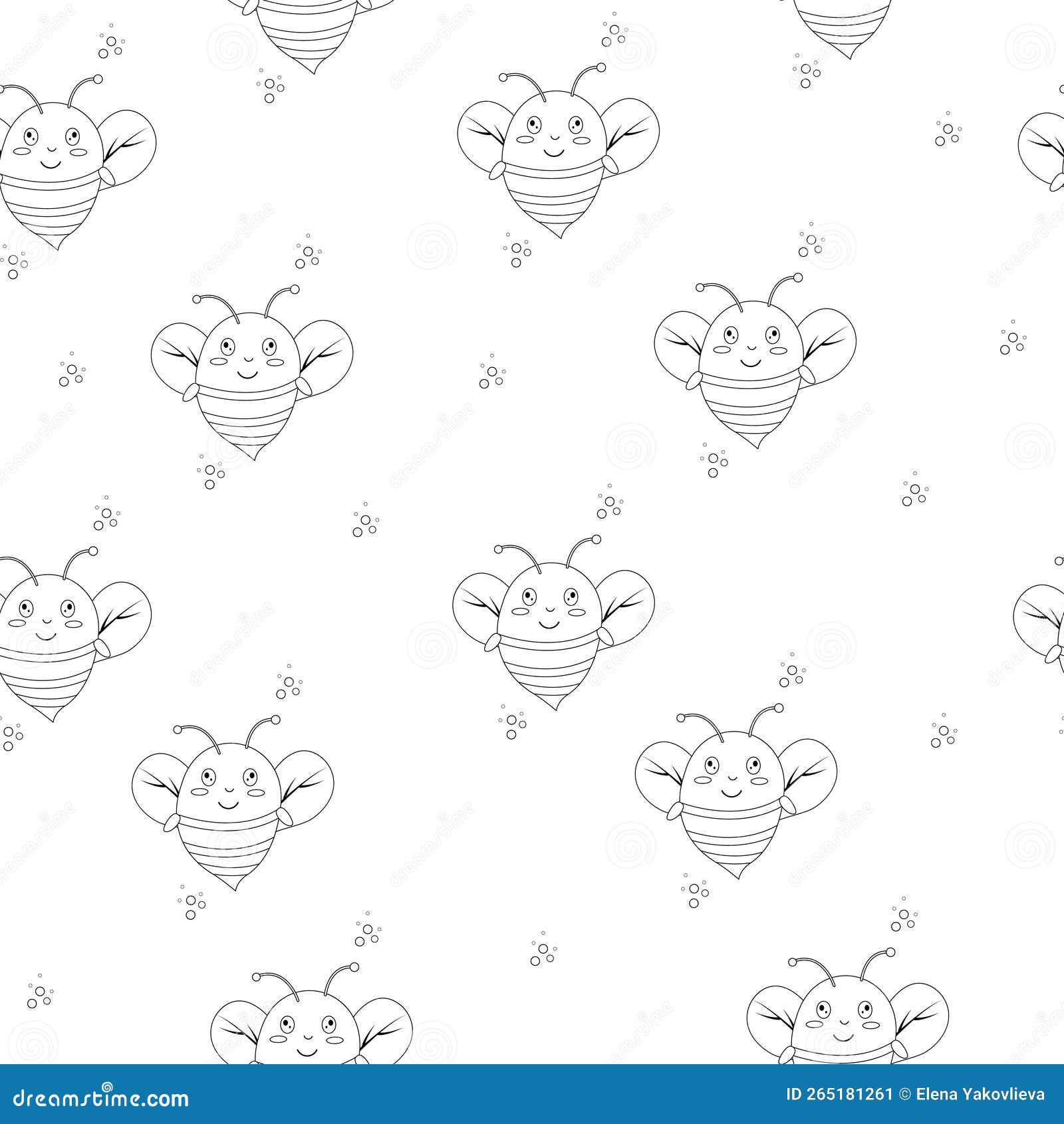 Seamless Pattern Outline of Bee on White Background. Vector Stock ...