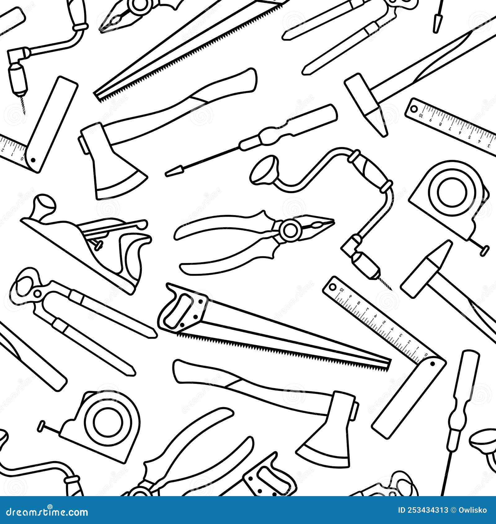 Seamless Pattern of Outline Carpentry Tools on White Stock Vector ...