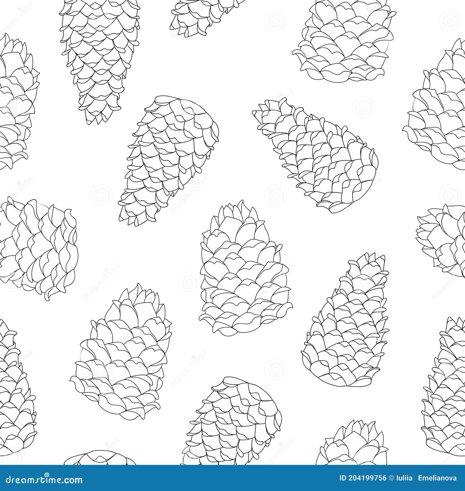 Seamless Pattern. Outline Cedar Cones. White Background. Nature ...