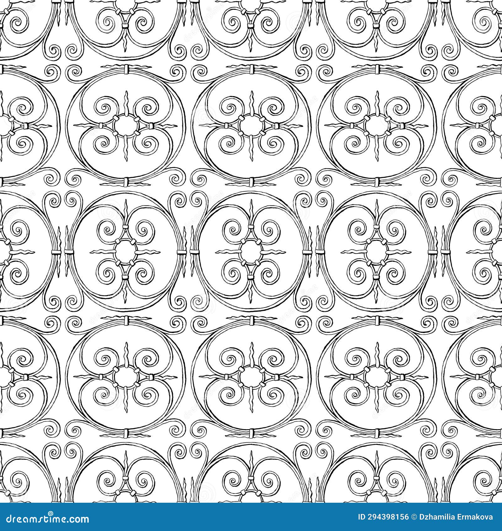 Seamless Pattern from Outline Drawing Decorative Circle Vintage Design ...
