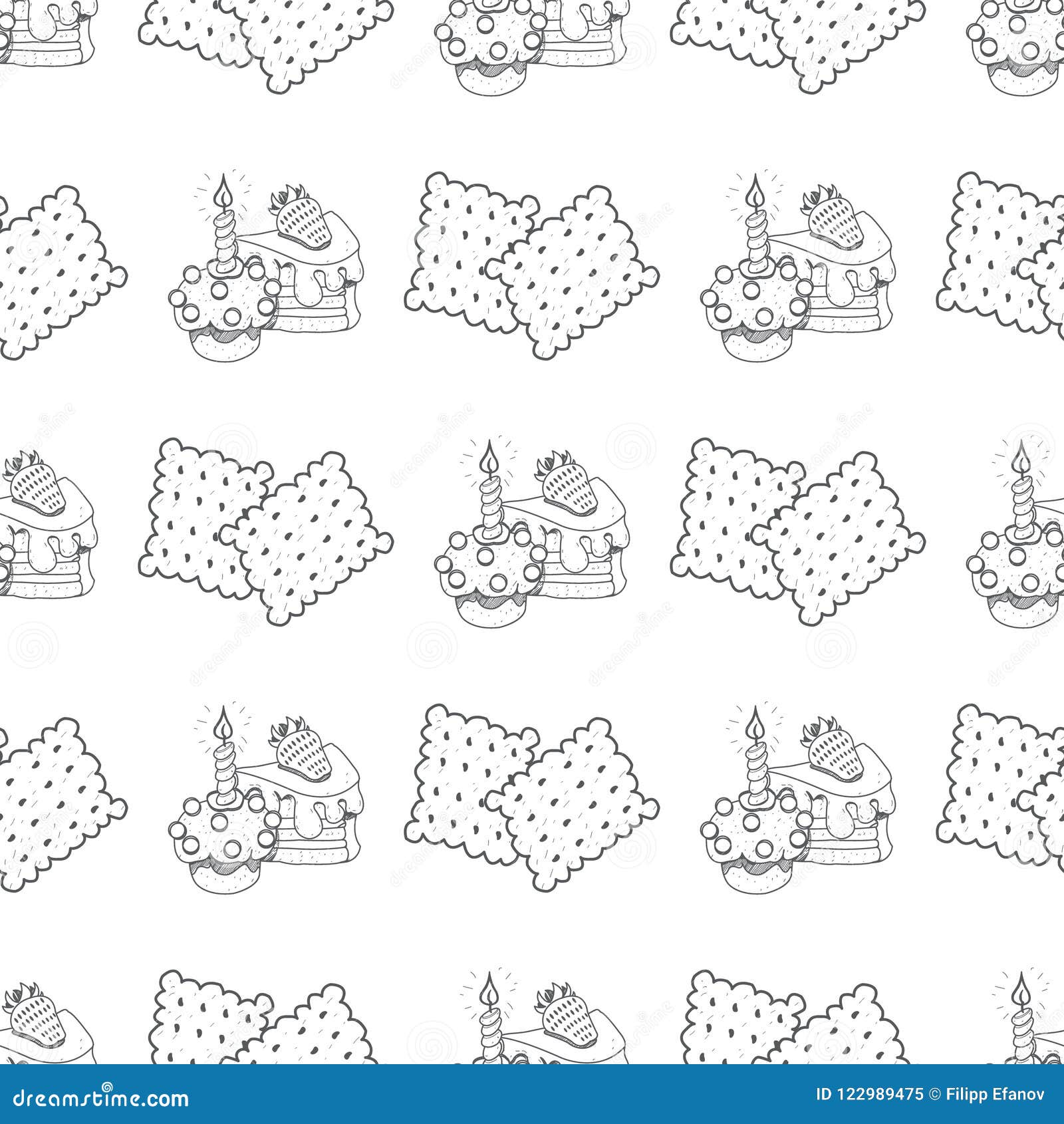 Seamless Pattern with Outline Drawings Crackers and Cakes Stock ...