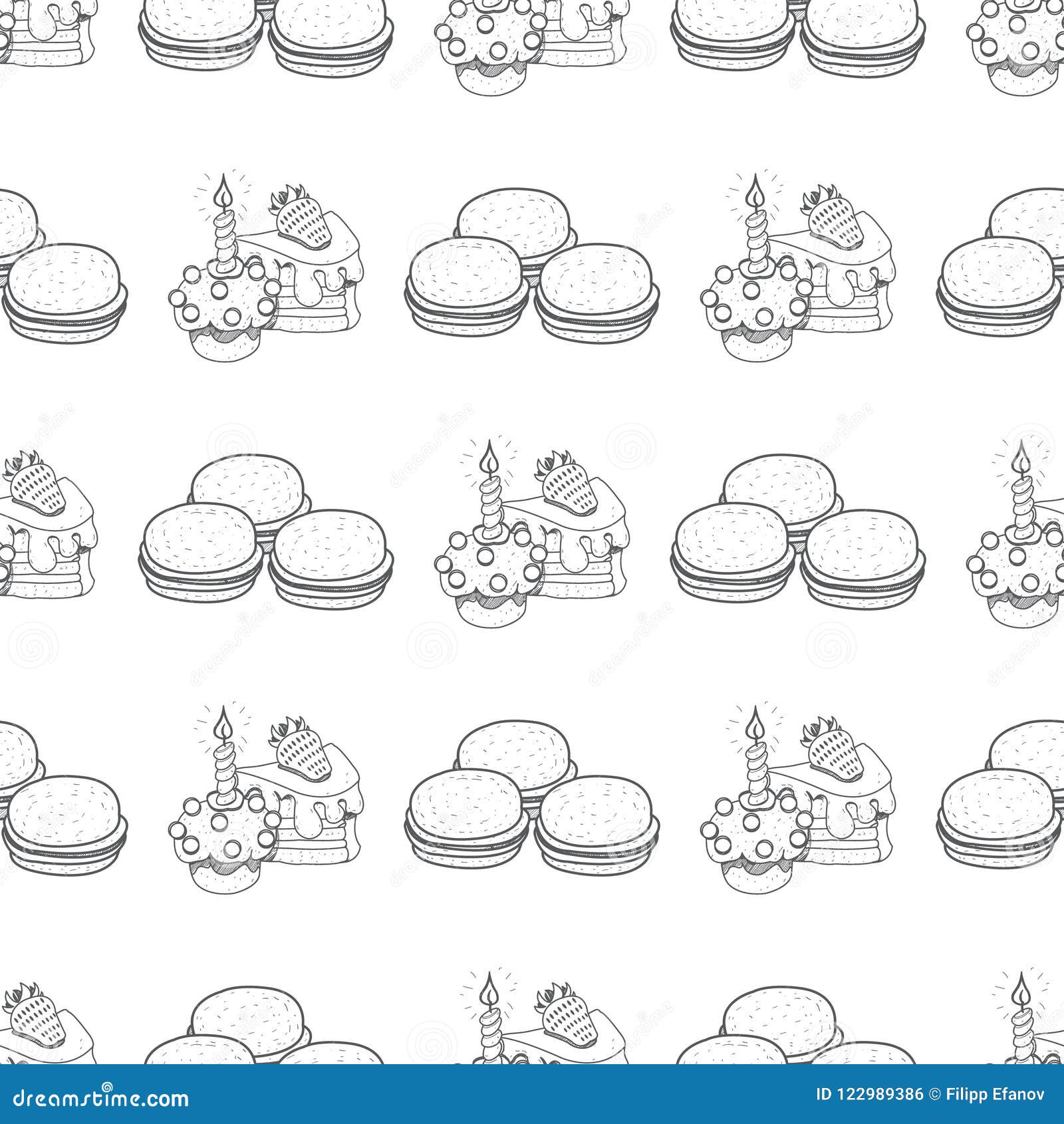 Seamless Pattern with Outline Drawings Macaroon and Cakes Stock ...