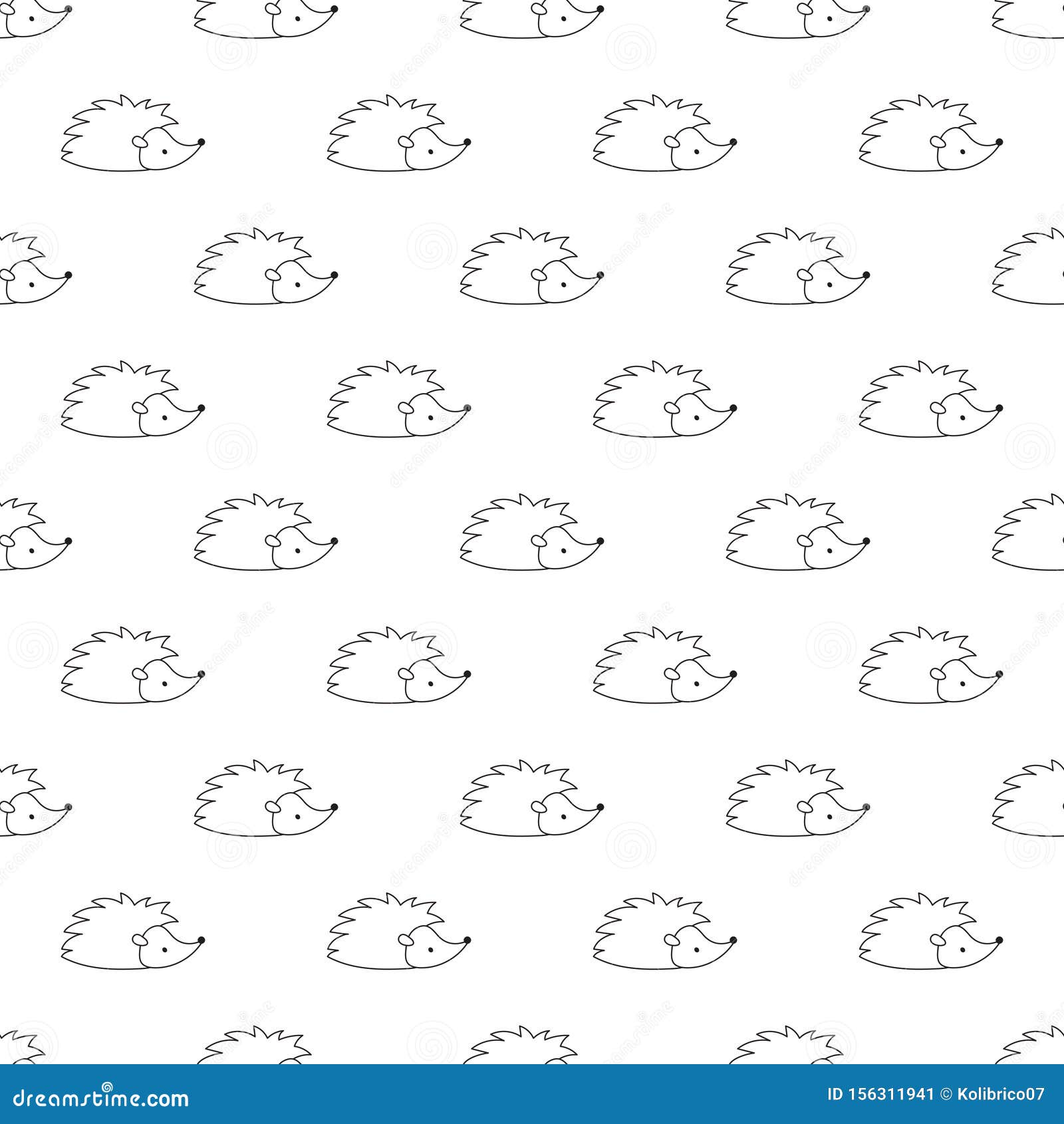 Seamless Pattern of Outline Hedgehog Stock Vector - Illustration of ...