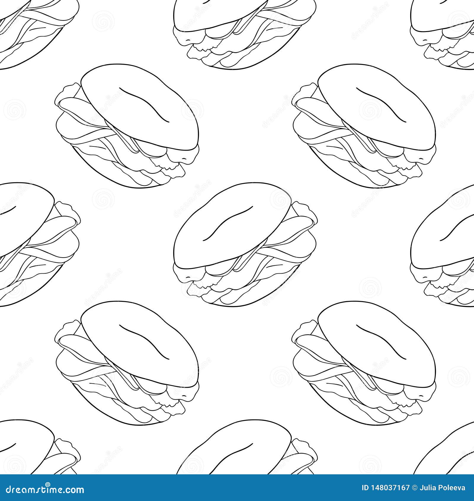 Seamless Pattern of Outline Illustration with Bagel on White Background ...