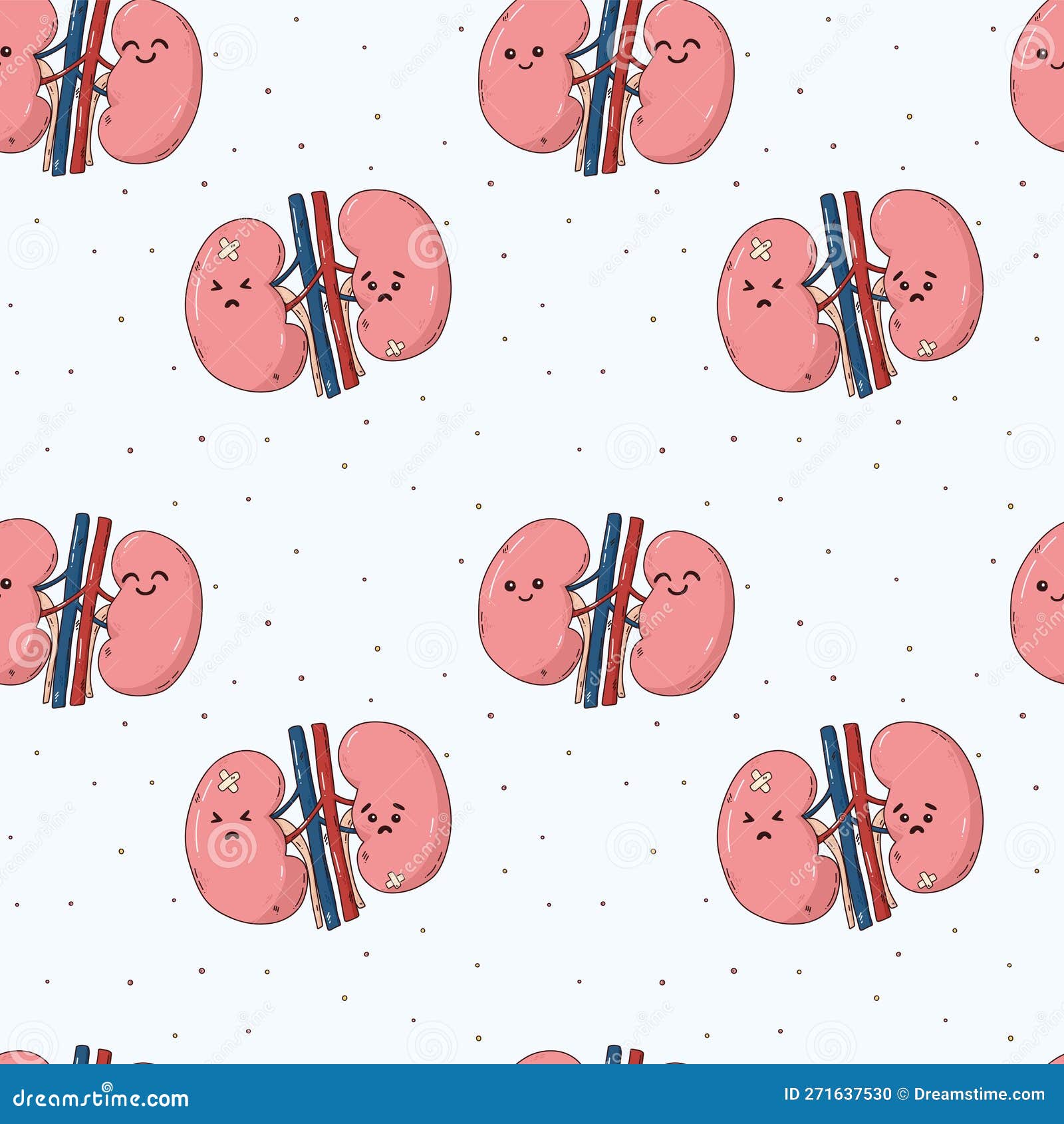 Vector Seamless Pattern with Kidneys in Cartoon Style Stock Vector ...