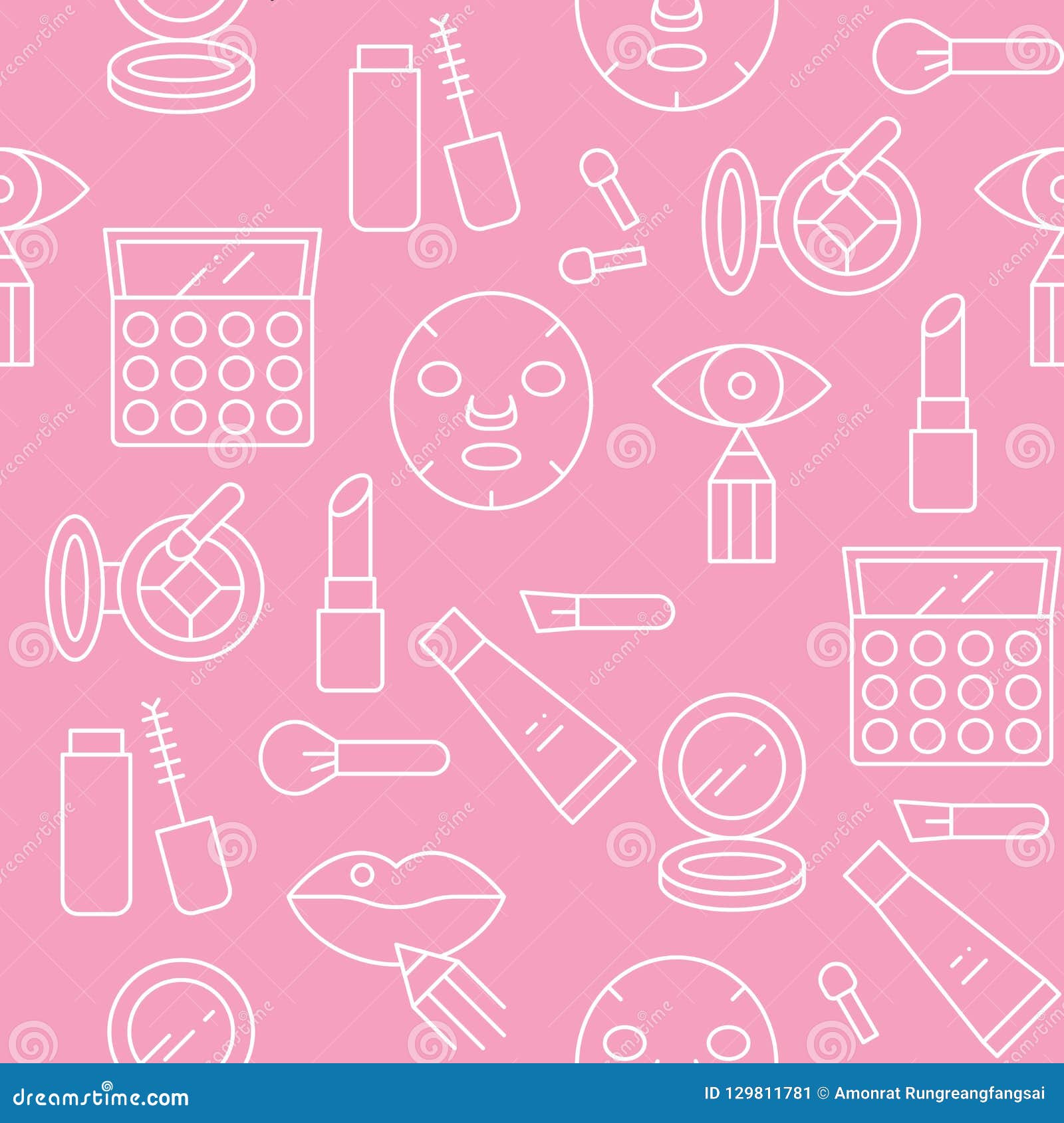 Seamless Pattern Outline Make Up and Cosmetic Stock Vector ...