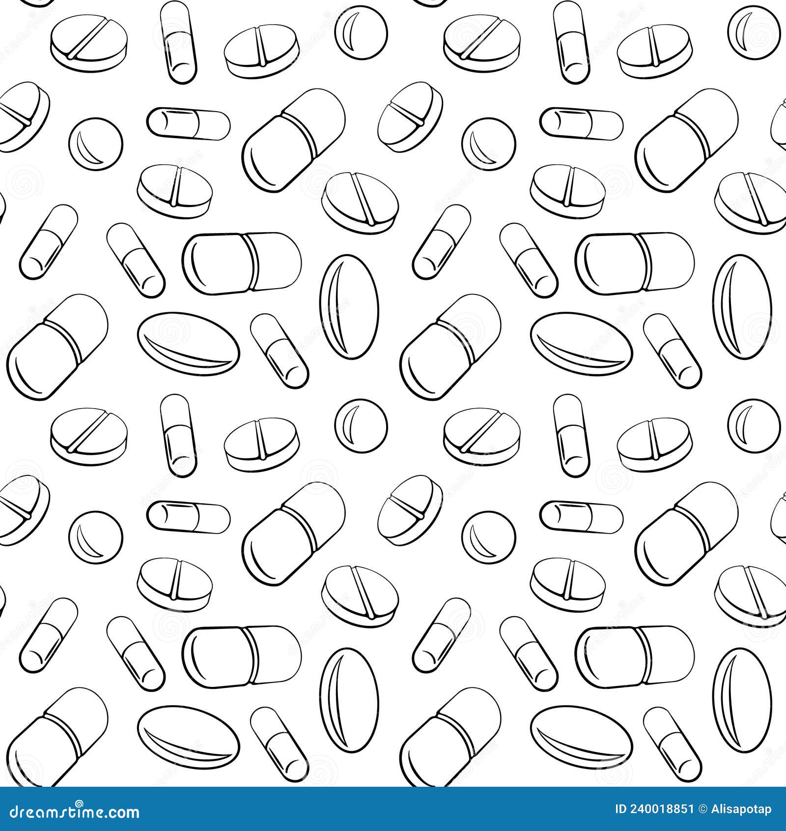 Seamless Pattern with Outline Pills Stock Vector - Illustration of ...