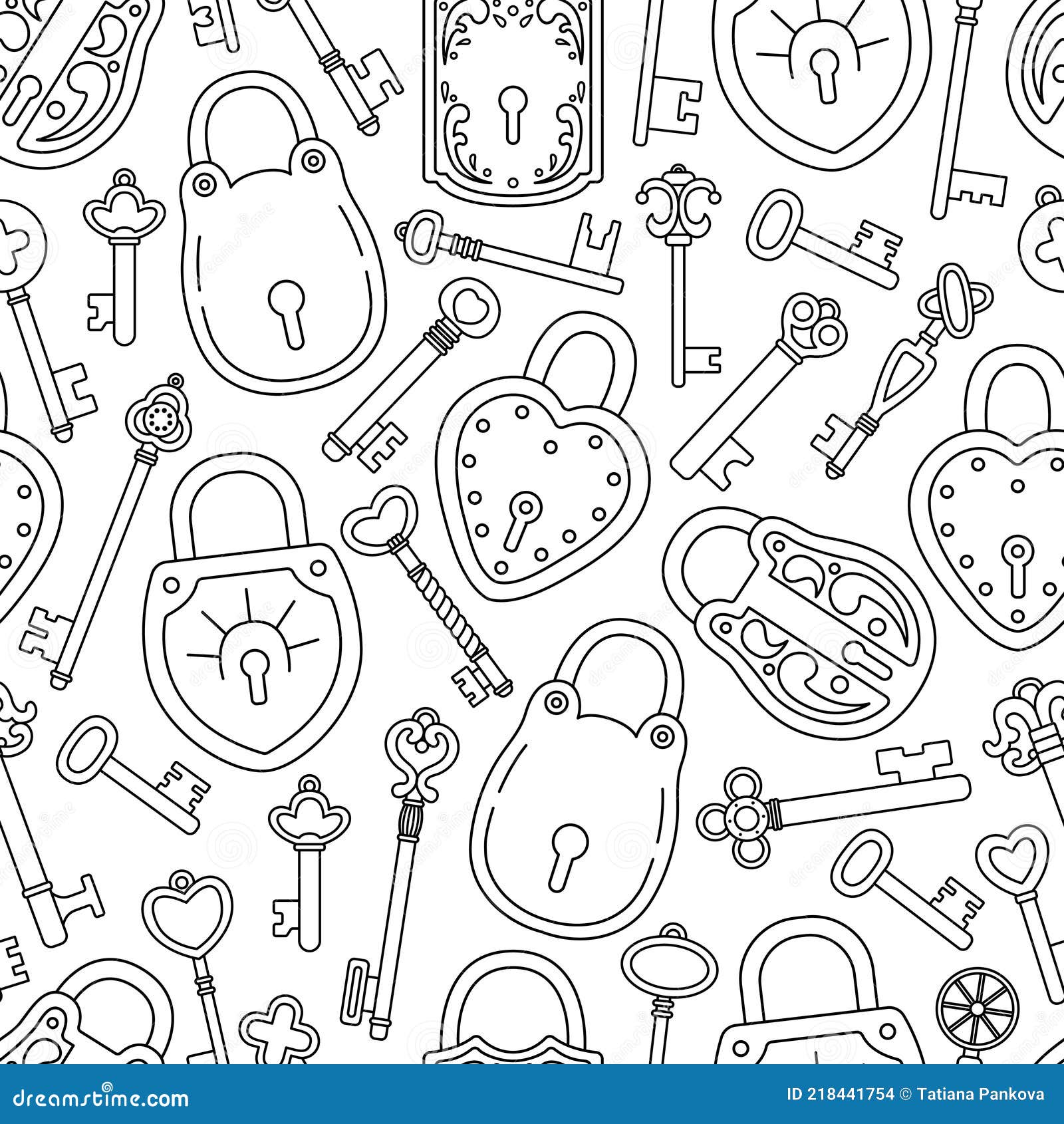 The Seamless Pattern with Outline Retro Keys and Locks Stock Vector ...