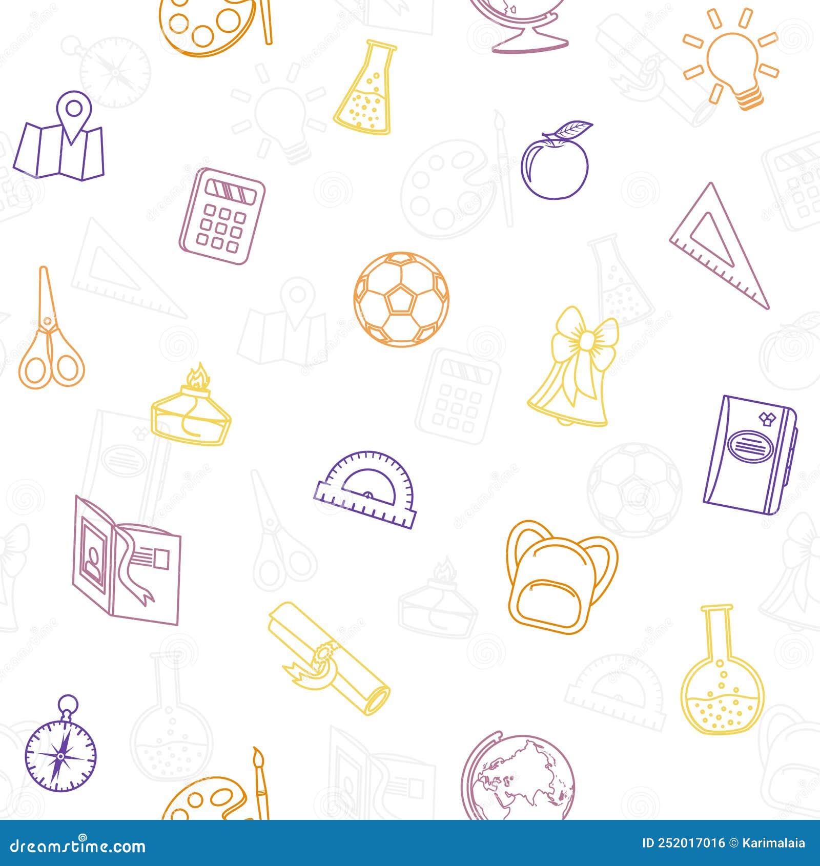 Seamless Pattern with Outline School Items Stock Vector - Illustration ...