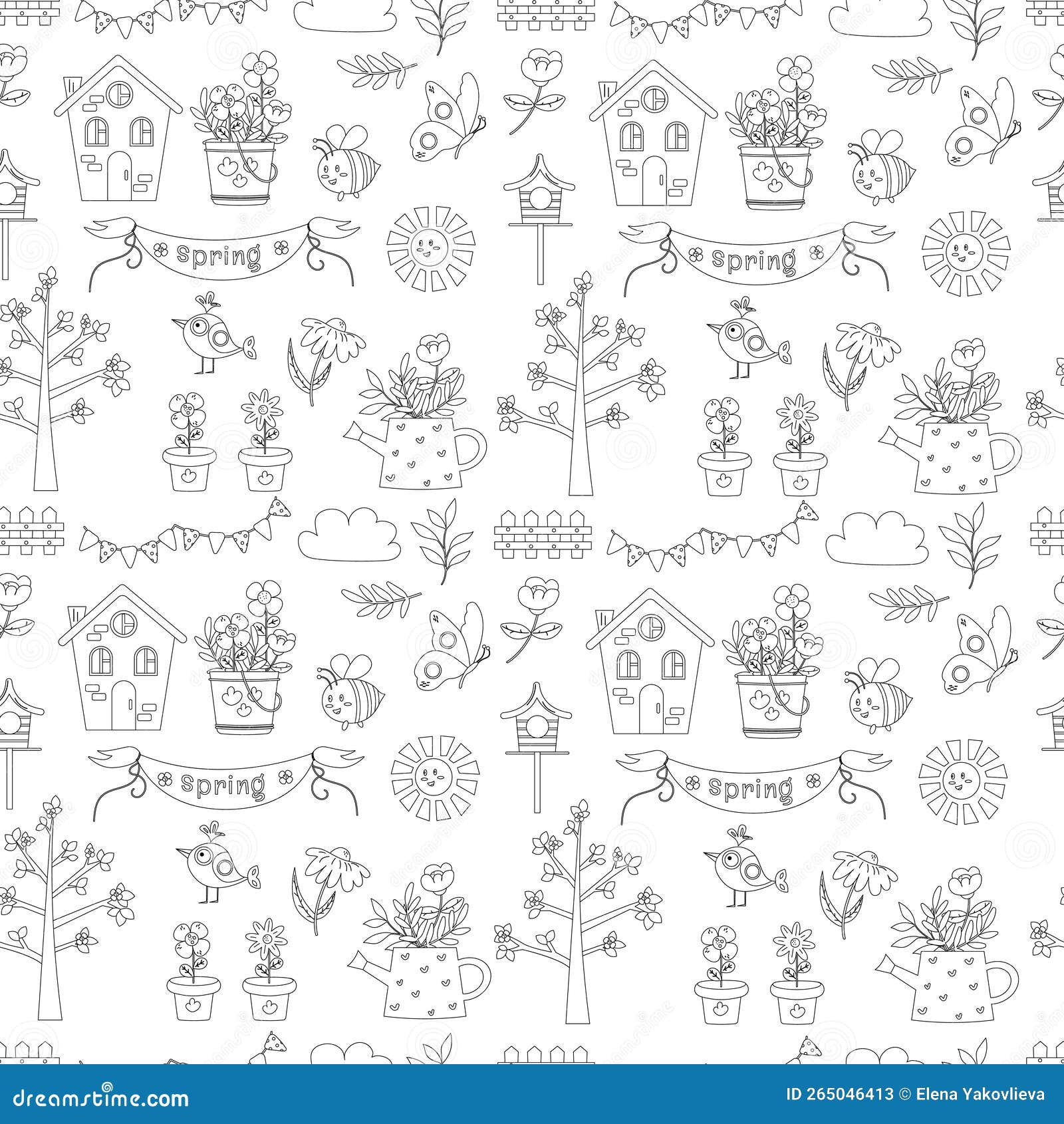 Seamless Pattern Outline of Spring, Flowers. Vector Stock Vector ...