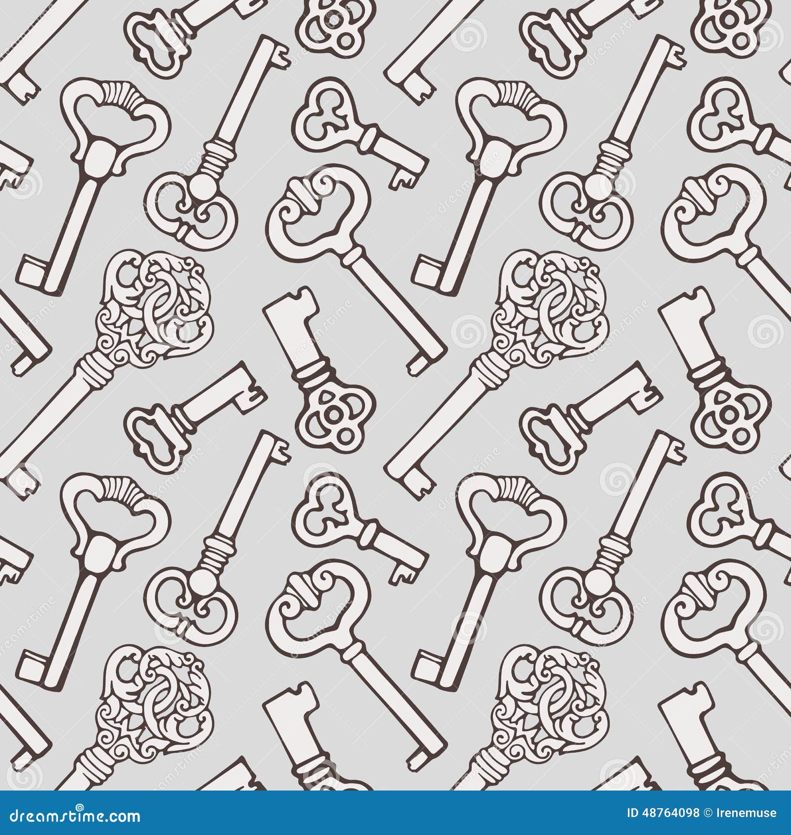 Seamless Pattern with Outline Vintage Keys Stock Vector - Illustration ...