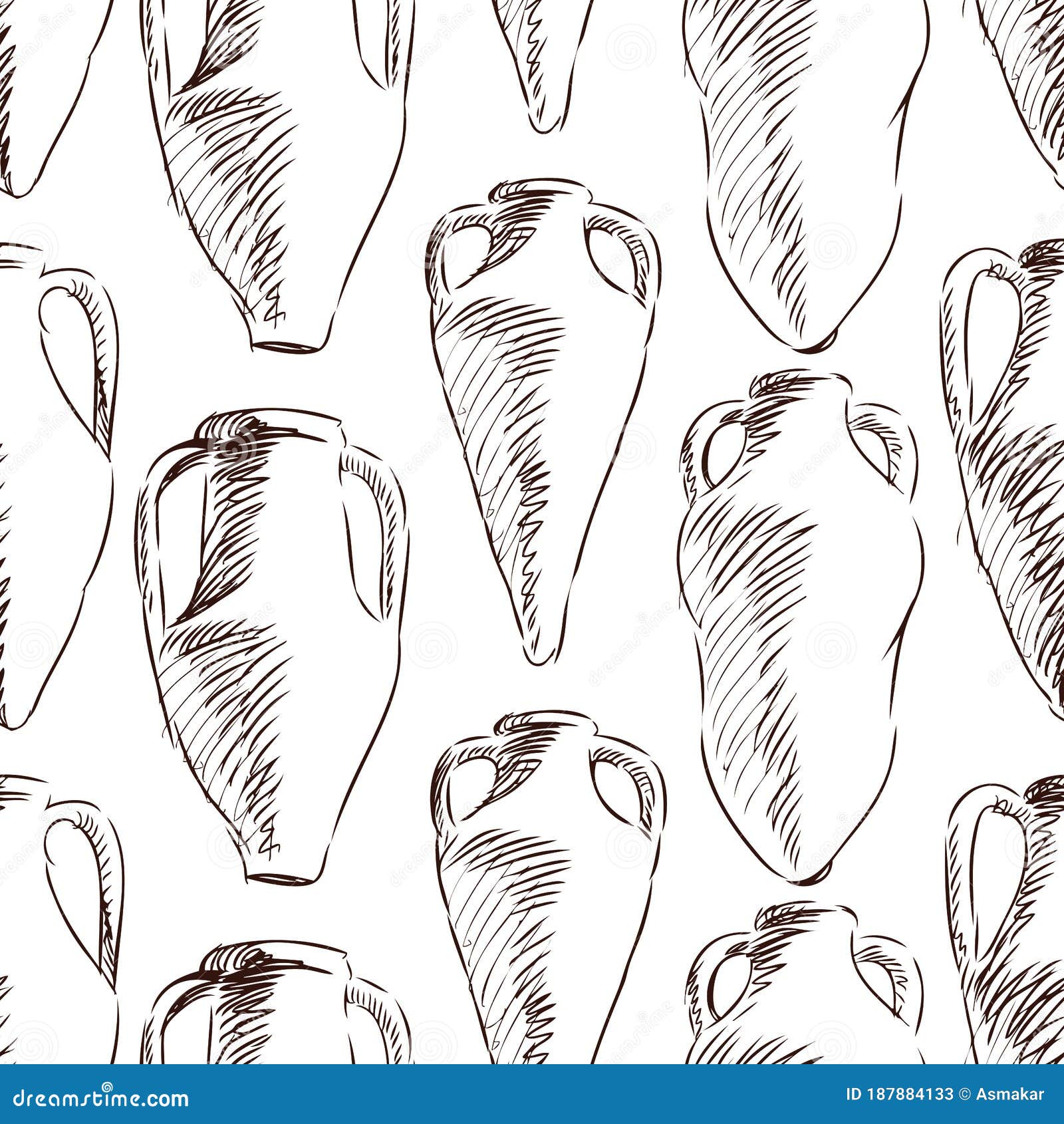 Seamless Pattern of Outlines Various Ancient Greek Amphoras Stock ...
