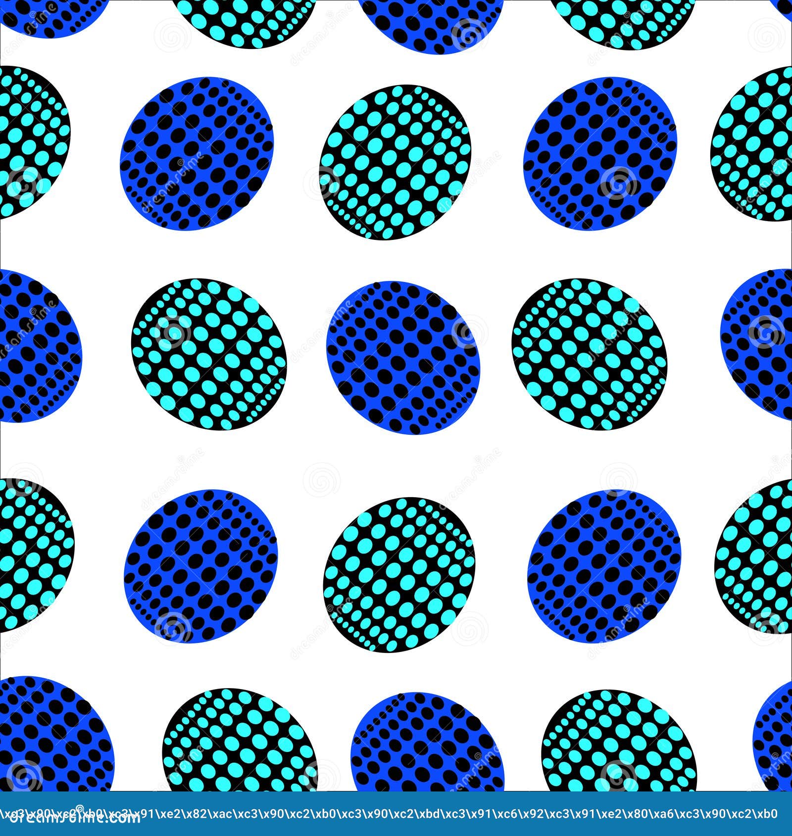 Seamless Pattern of Ovals with Blue, Blue and Black Dots Stock Vector ...