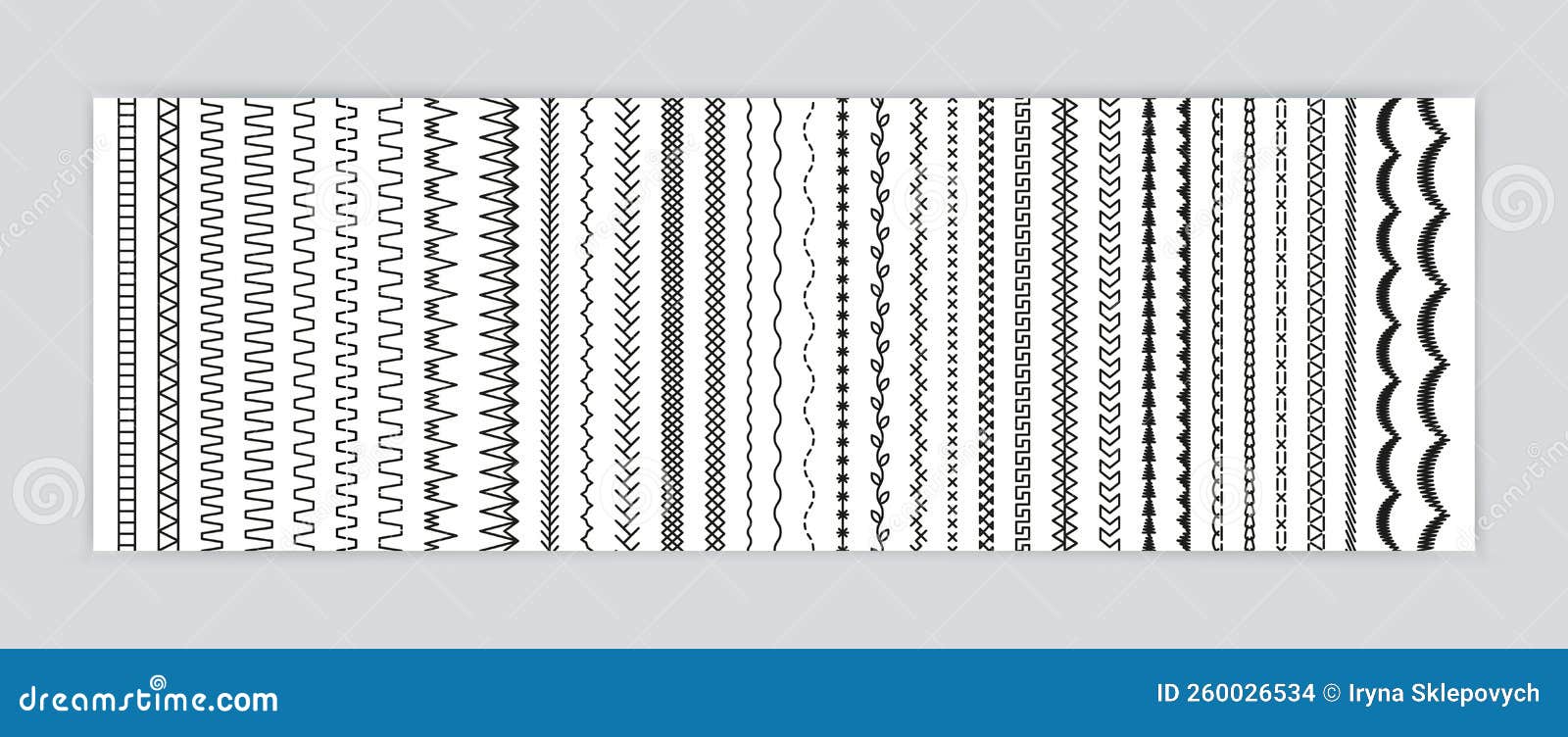 Seamless Pattern. Overlock Fabric Elements. Embroidery Stitches. Sewing ...