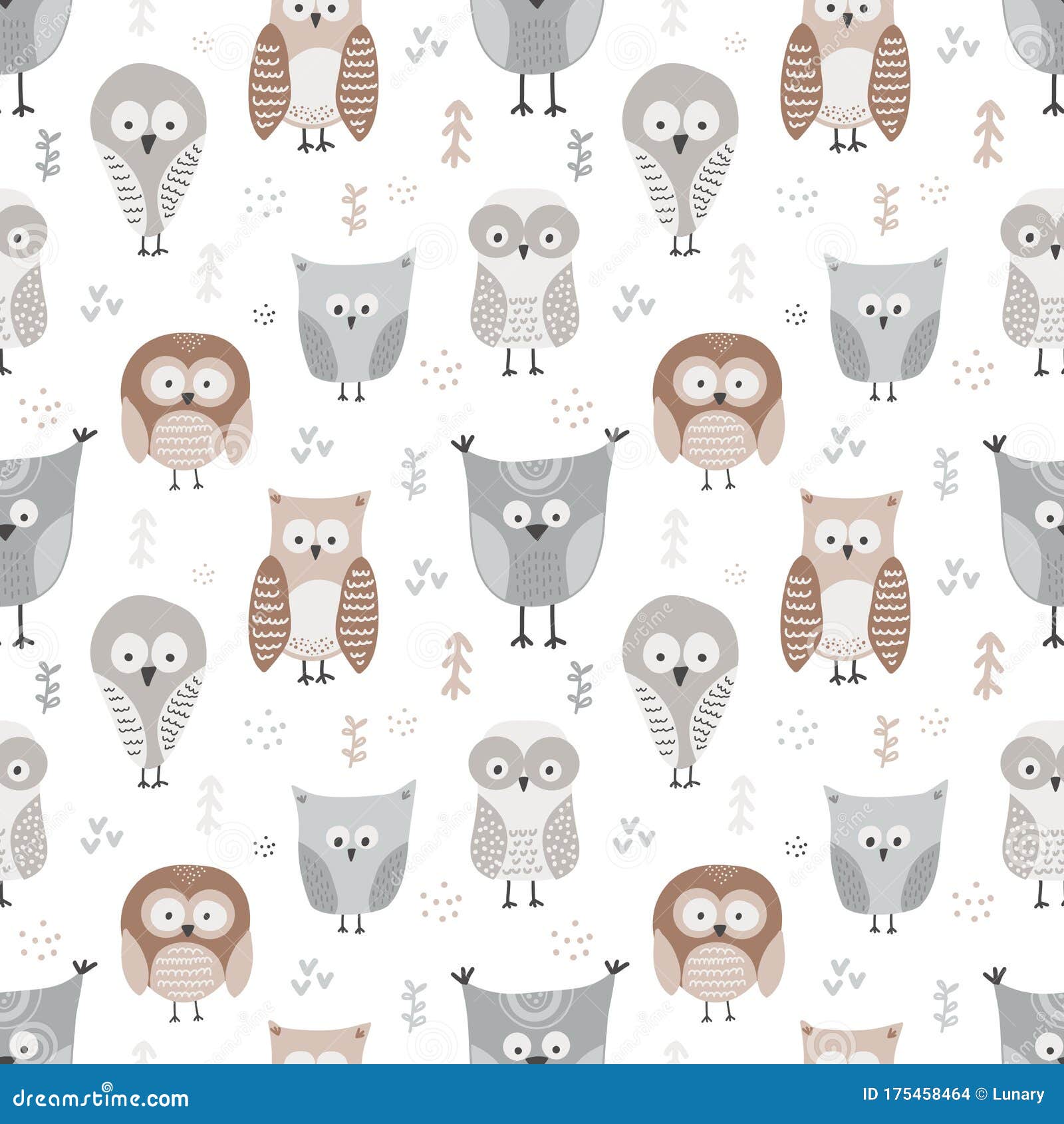 Seamless pattern with owls stock vector. Illustration of baby - 175458464