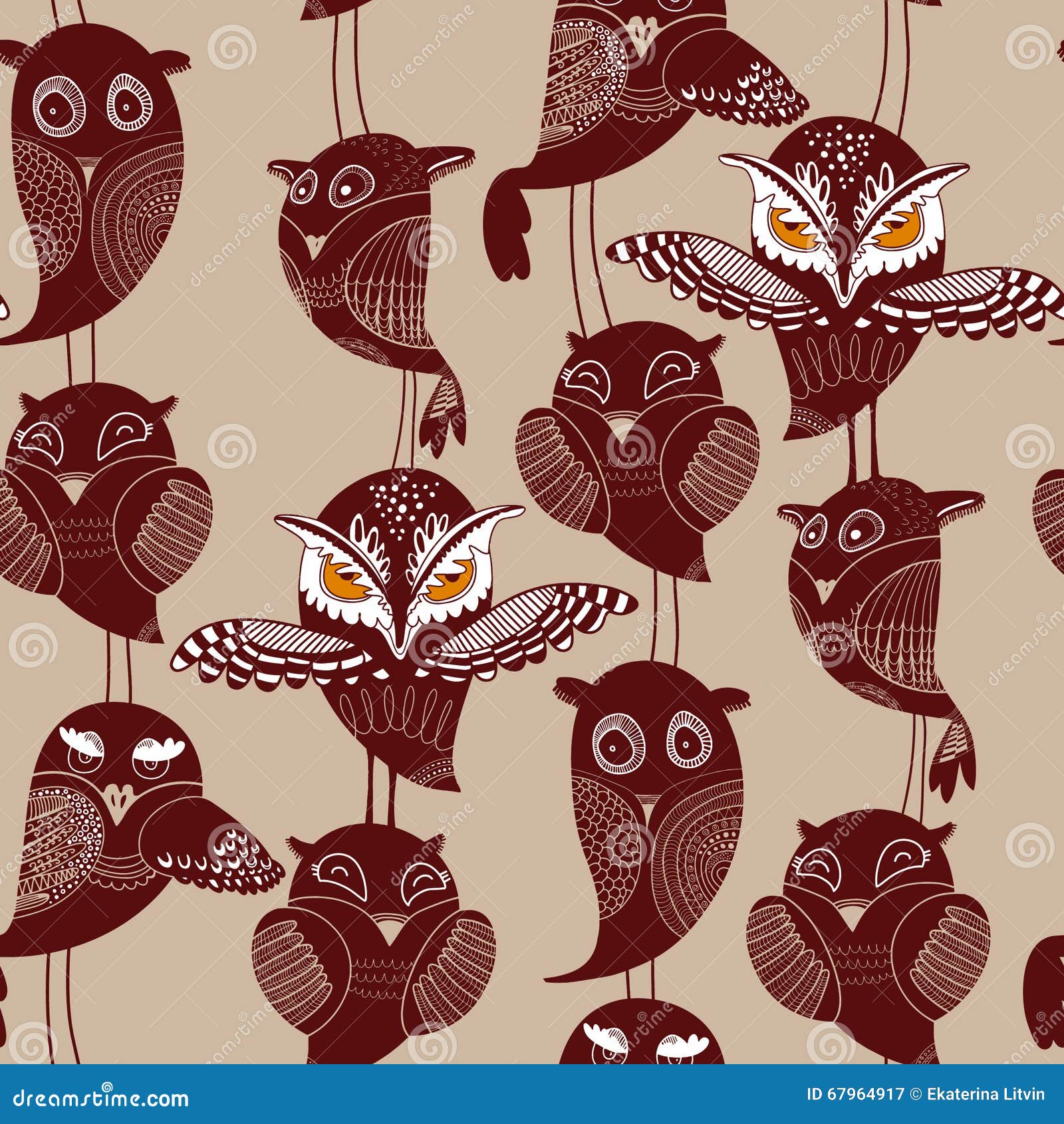 Seamless pattern with owls stock vector. Illustration of element - 67964917