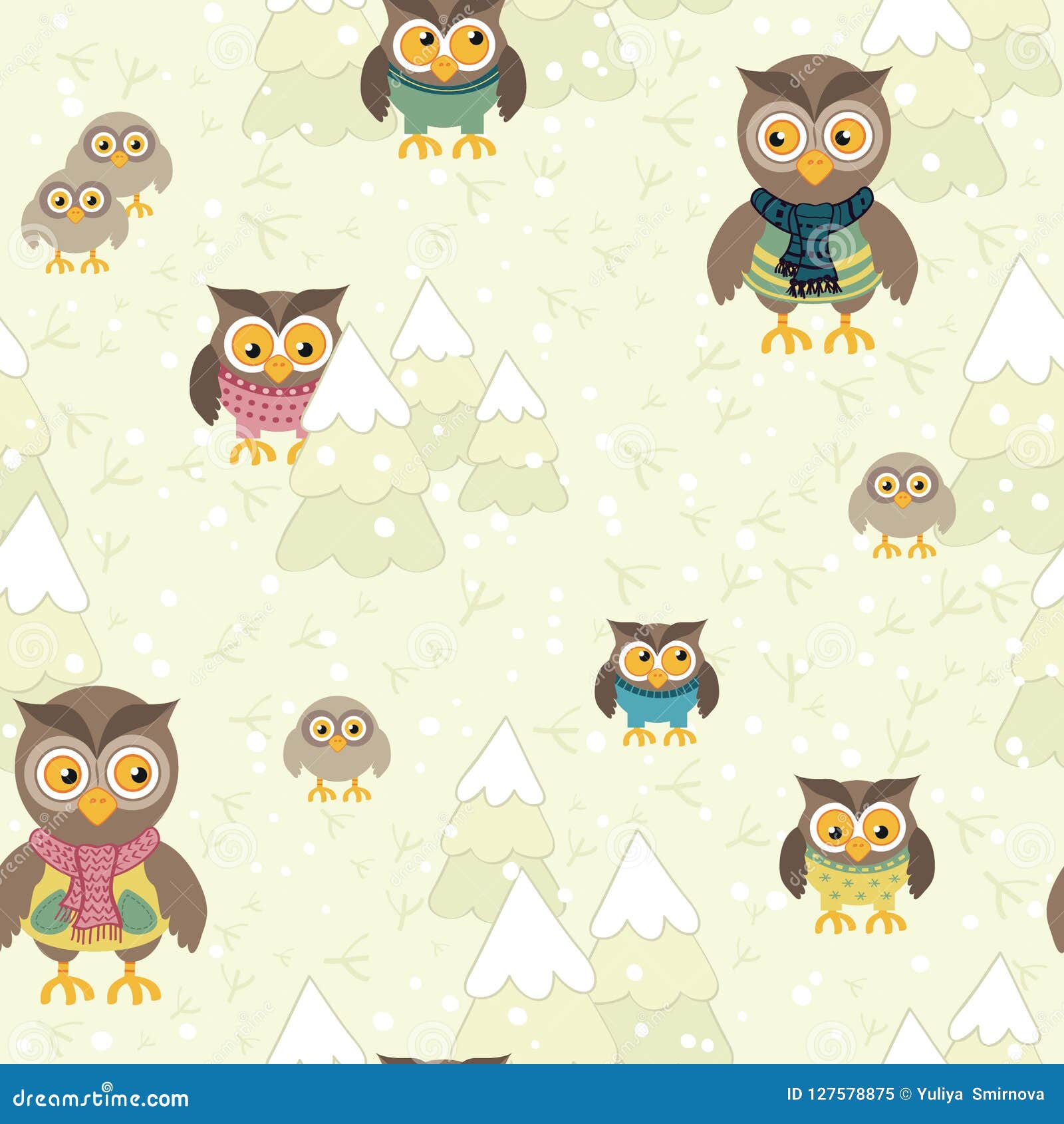 Seamless pattern of Owls. stock vector. Illustration of cards - 127578875