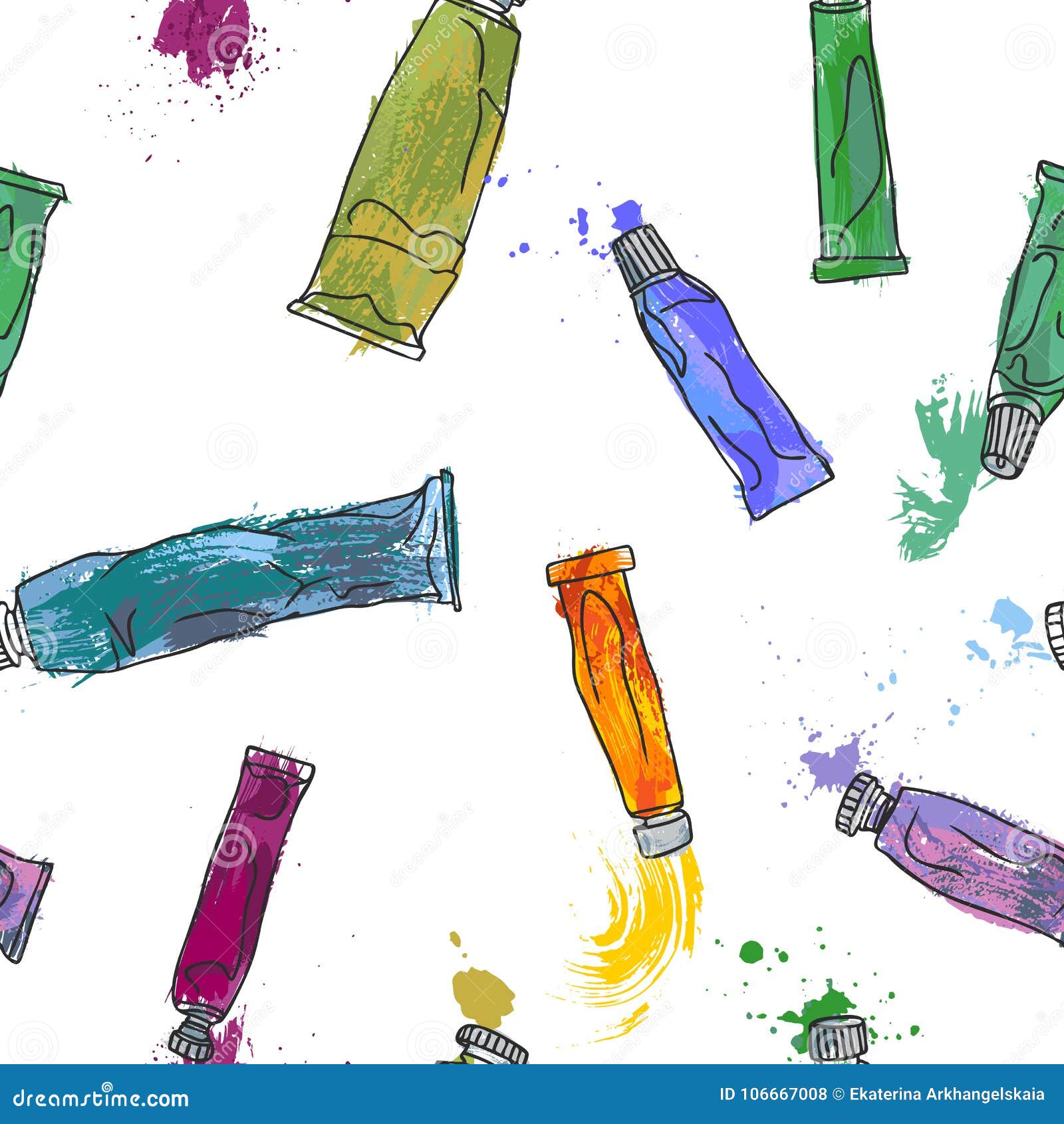 Seamless Pattern with Paint Tubes Stock Vector - Illustration of grunge ...