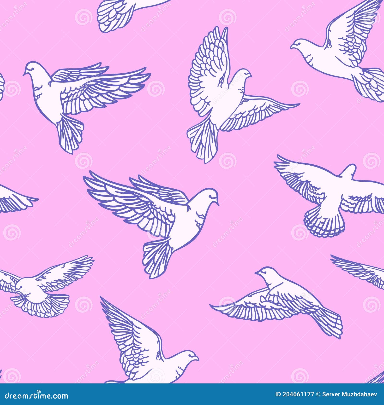 Seamless Pattern with Painted Doves on a Pink Background. Vector ...