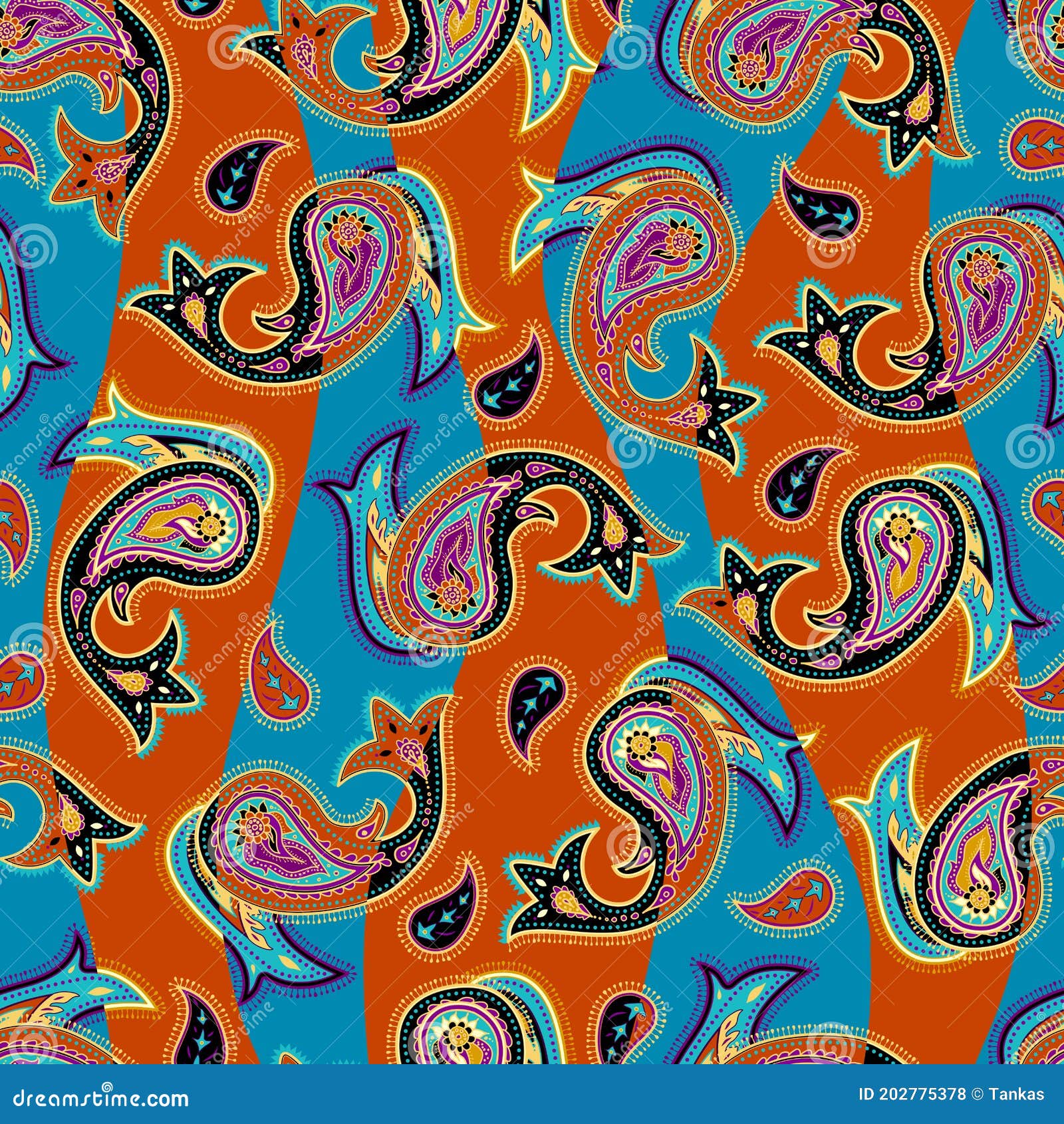 Seamless Pattern Paisley. Buta Leaves Background. with Patchwork Effect ...