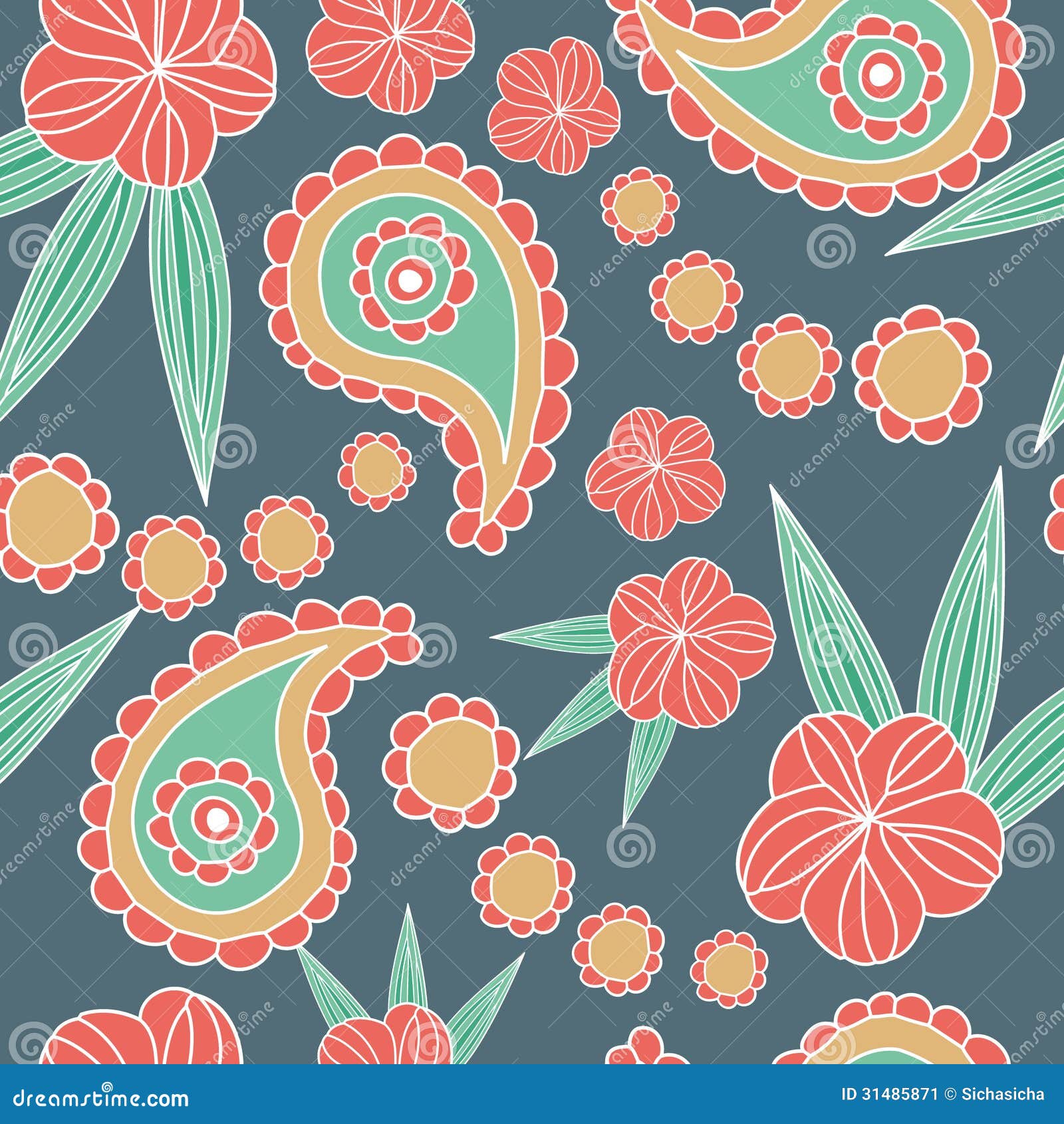 Seamless Pattern of Paisley and Flower Background Stock Illustration ...