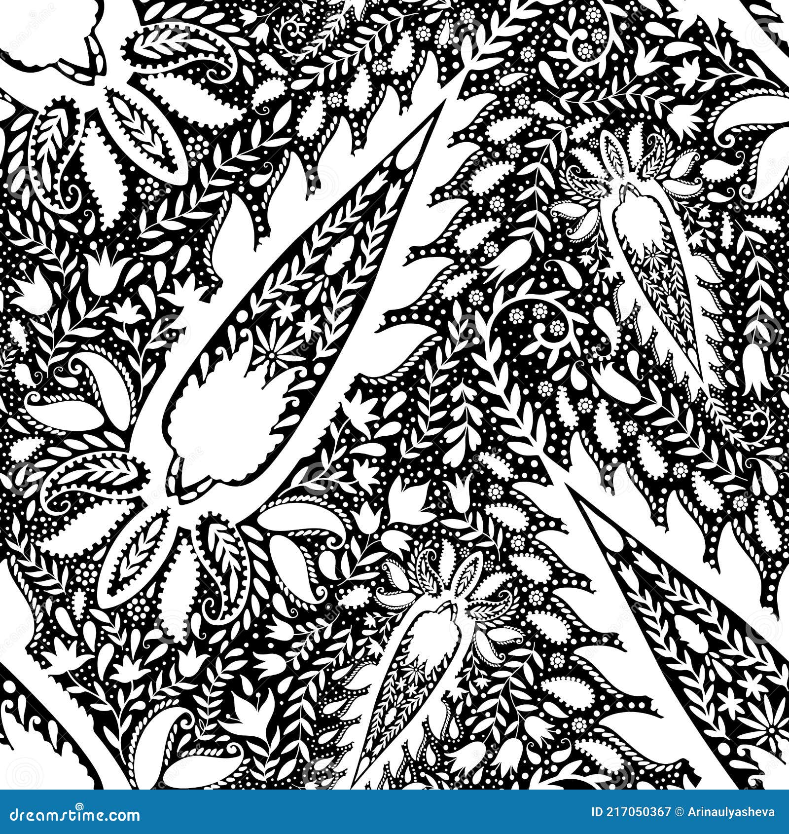 Seamless Pattern Paisley Ornament Folk Flower Floral Motif Rustic