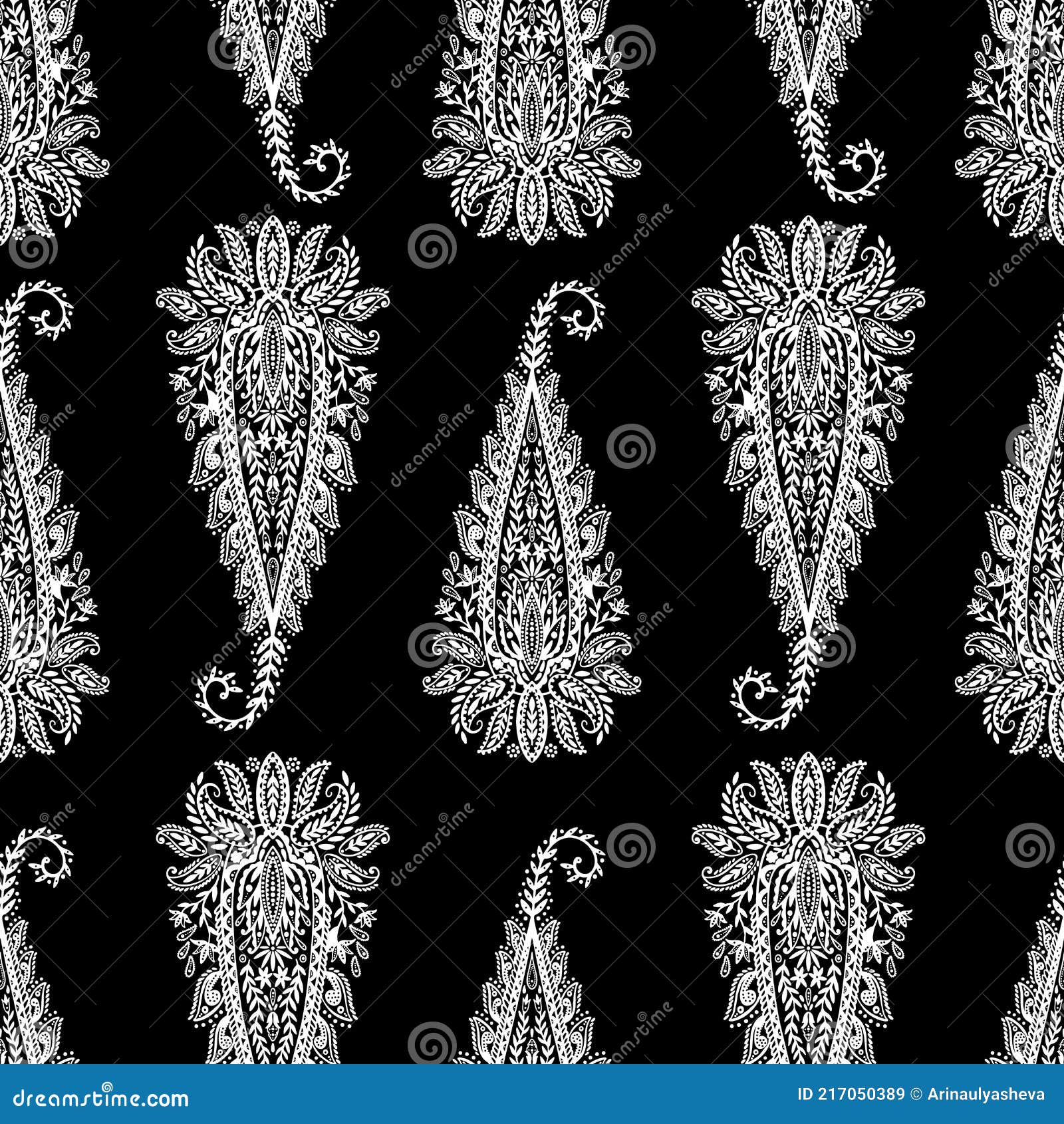 Seamless Pattern Paisley Ornament Folk Flower Floral Motif Rustic