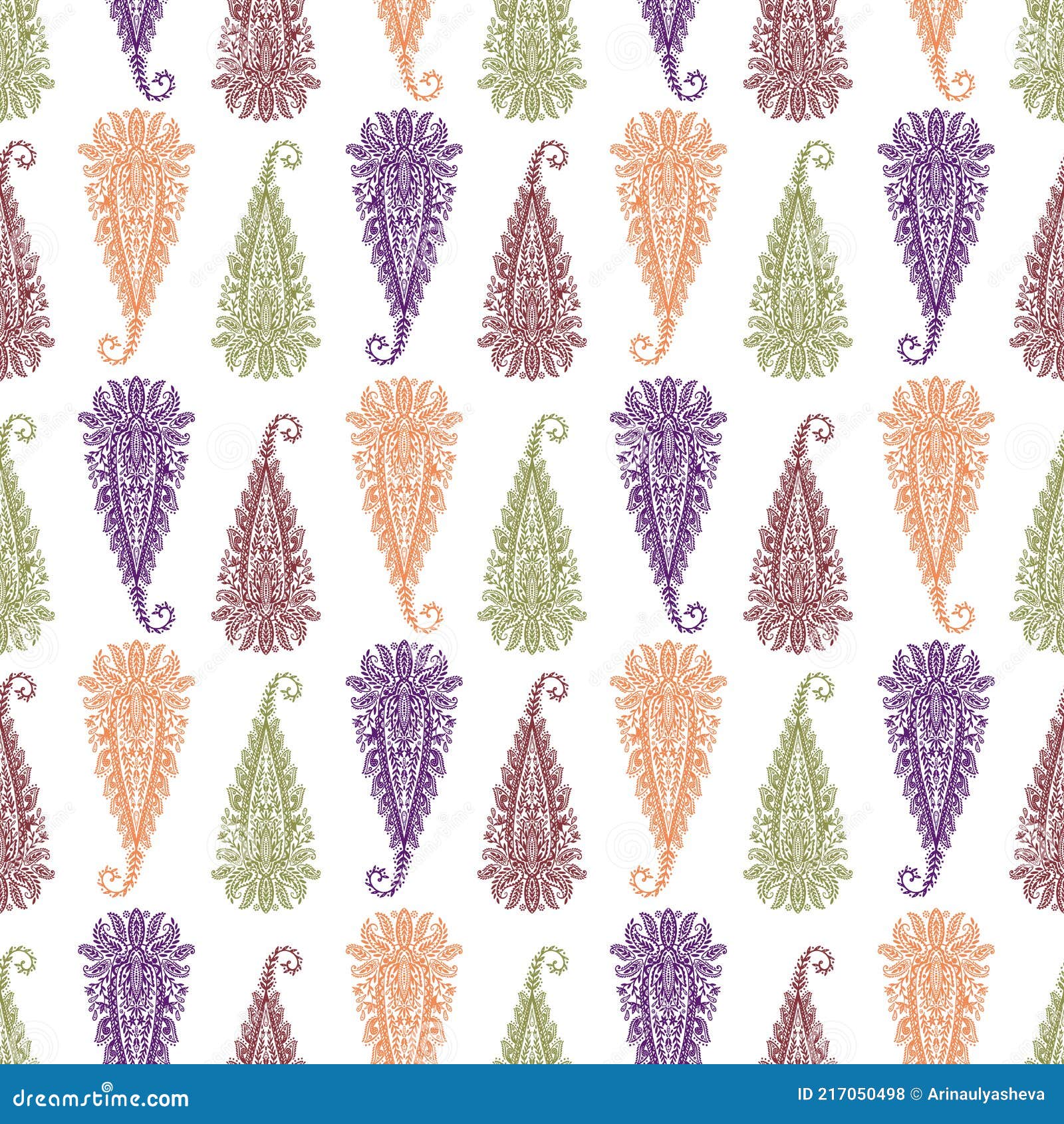 Seamless Pattern Paisley Ornament Folk Flower Floral Motif Rustic