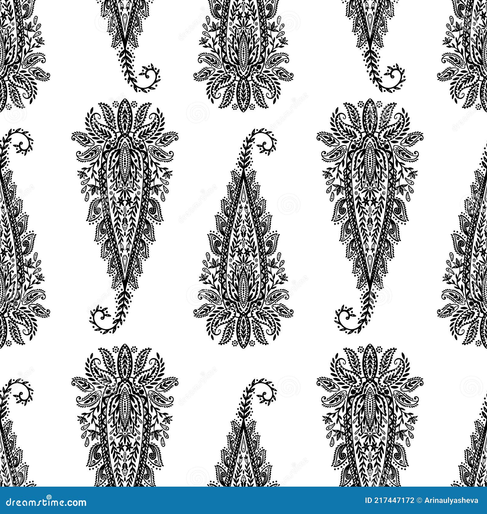 Seamless Pattern Paisley Ornament Folk Flower Floral Motif Rustic
