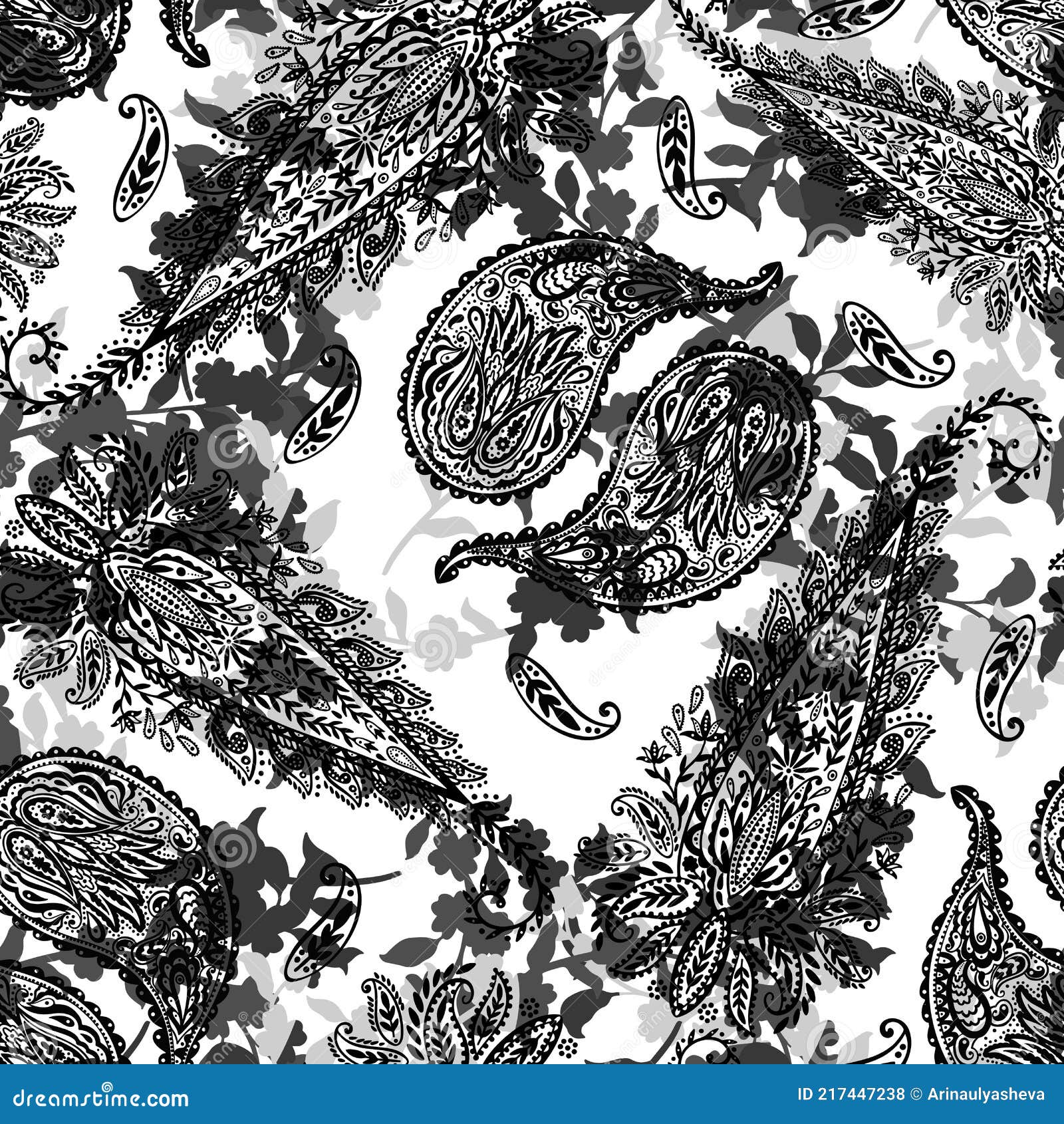 Seamless Pattern Paisley Ornament Folk Flower Floral Motif Rustic