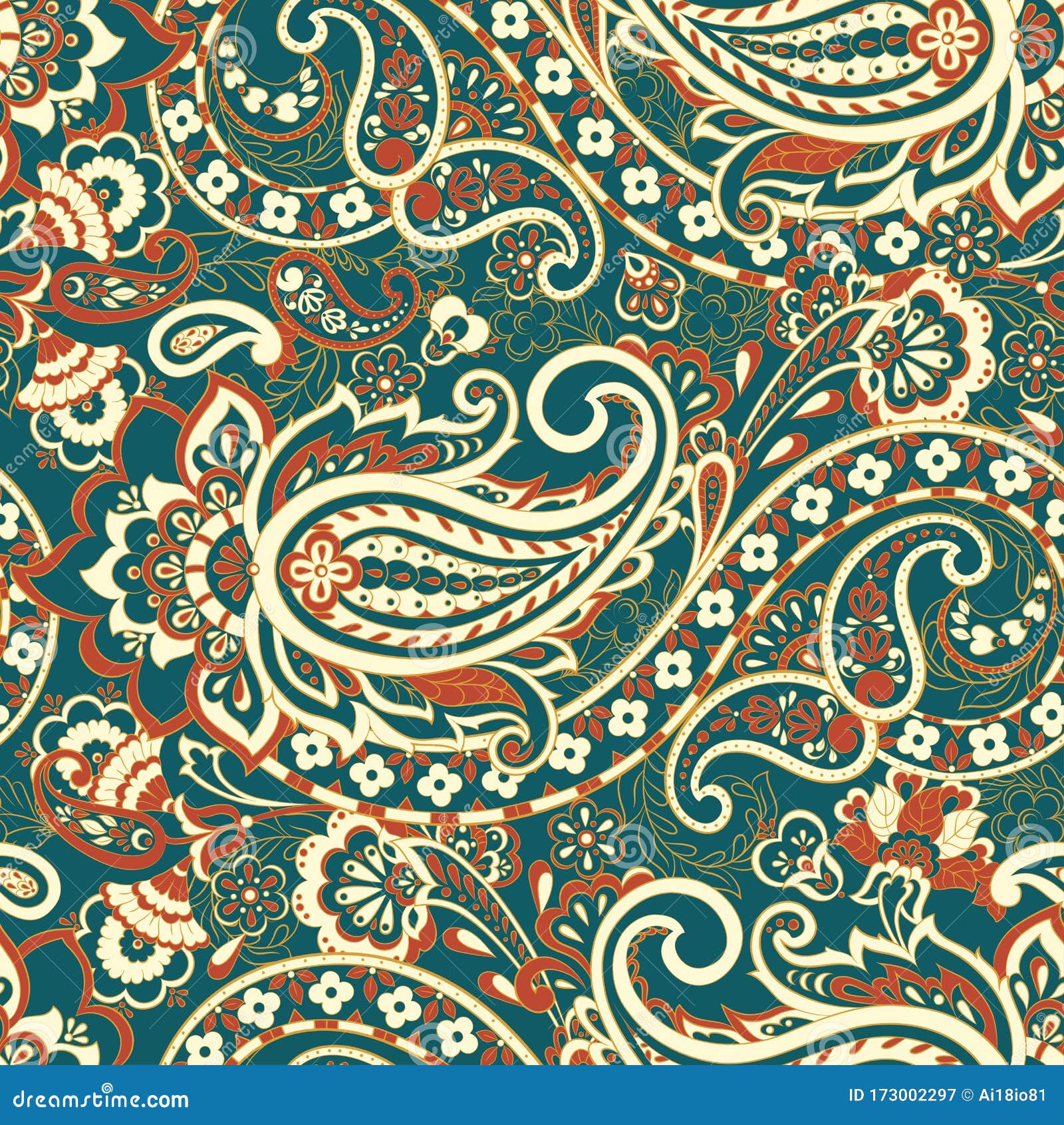Seamless Pattern With Paisley Ornament Ornate Floral Decor Vector