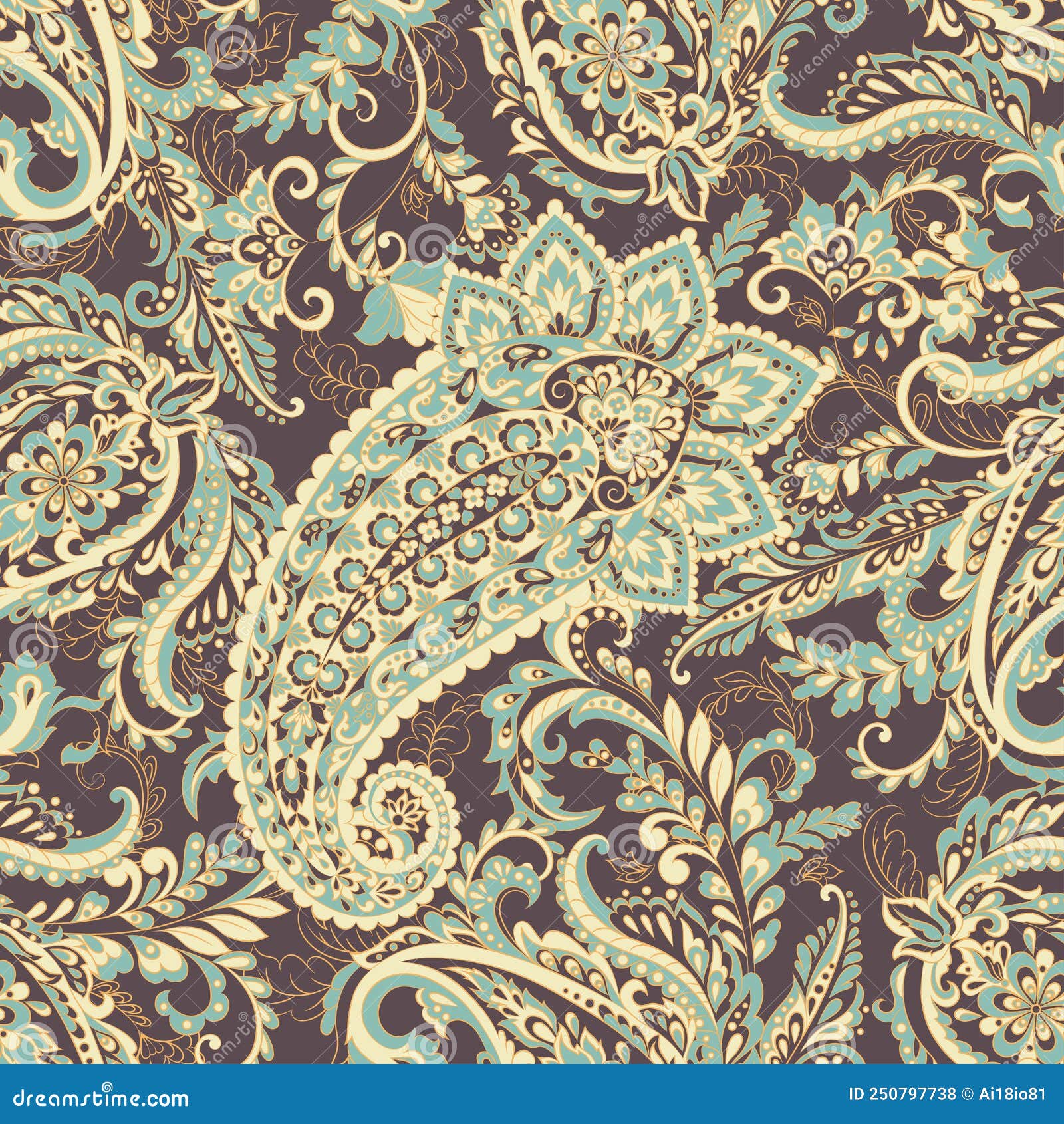 Seamless Pattern with Paisley Ornament. Vector Illustration. Stock ...