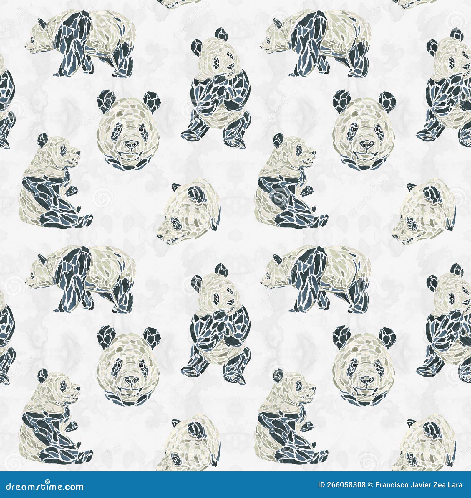 Seamless Pattern of Panda Bears with Texture of Watercolor Stains Stock ...