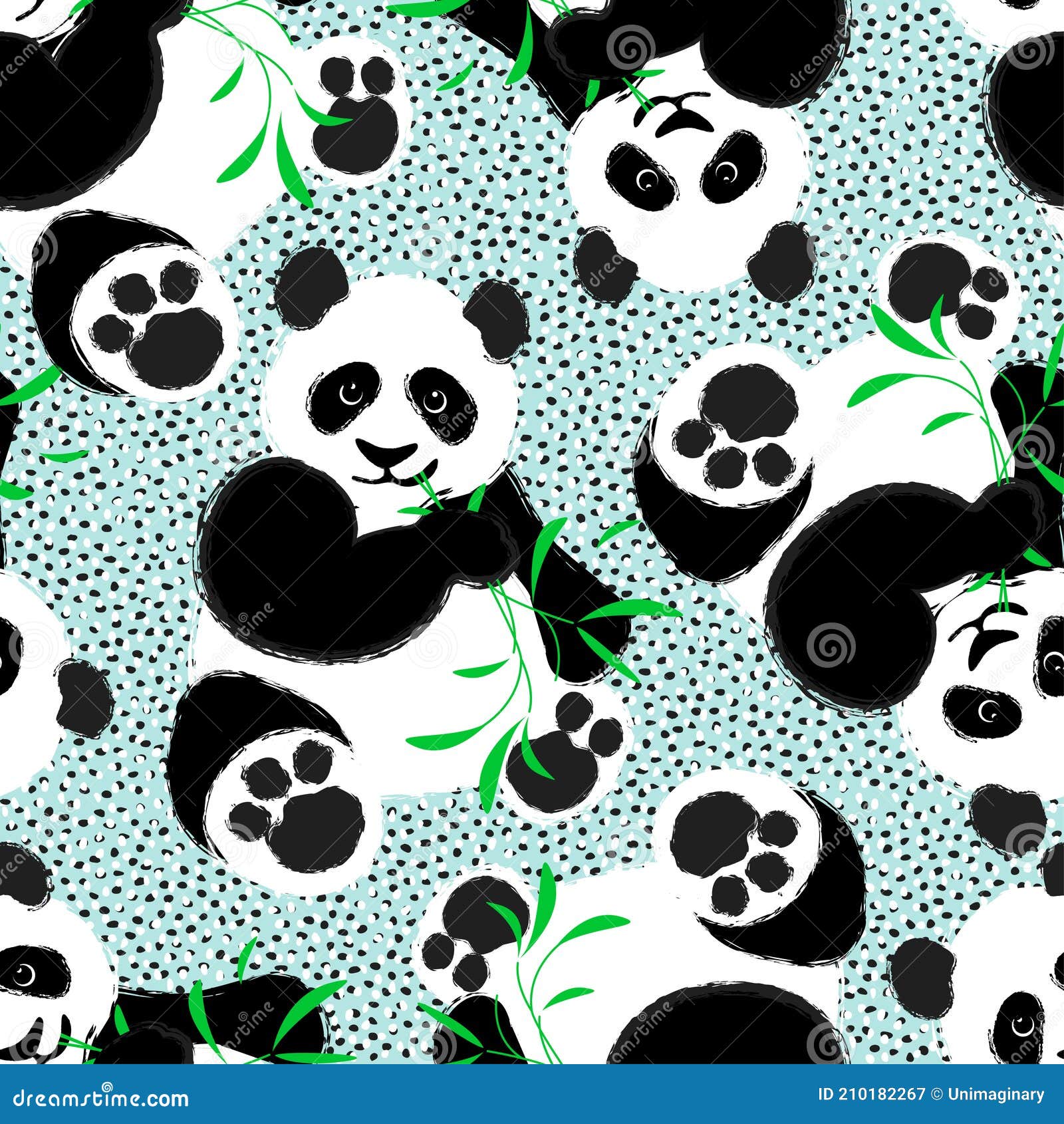 Seamless Pattern with Panda Chews Green Eucalyptus Stock Vector ...